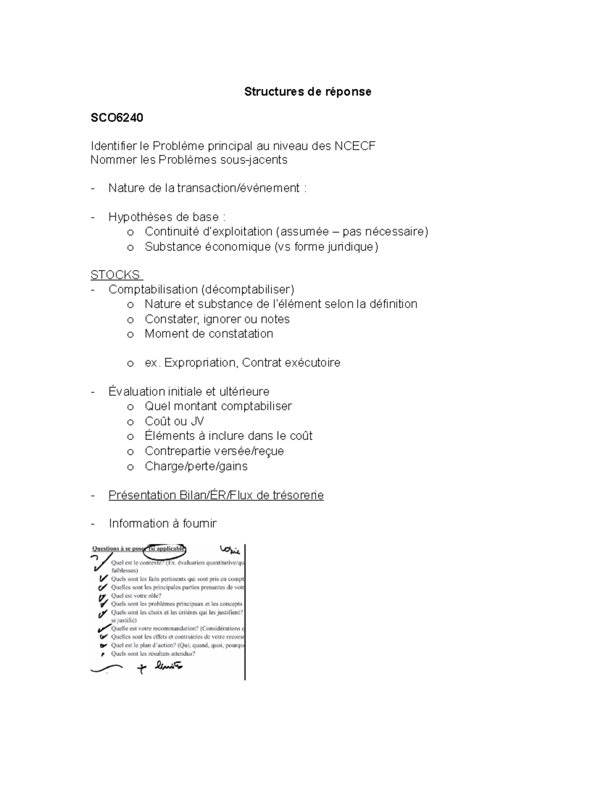 Structure de réponse CAS H24 - Structures de réponse SCO Identifier le Problème principal au ...