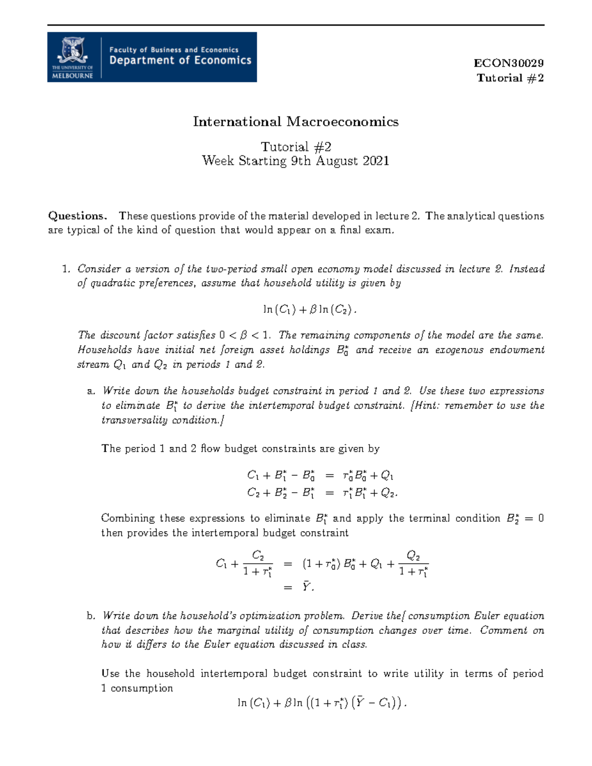 In tutorial 2 solutions - ECON Tutorial # International Macroeconomics ...