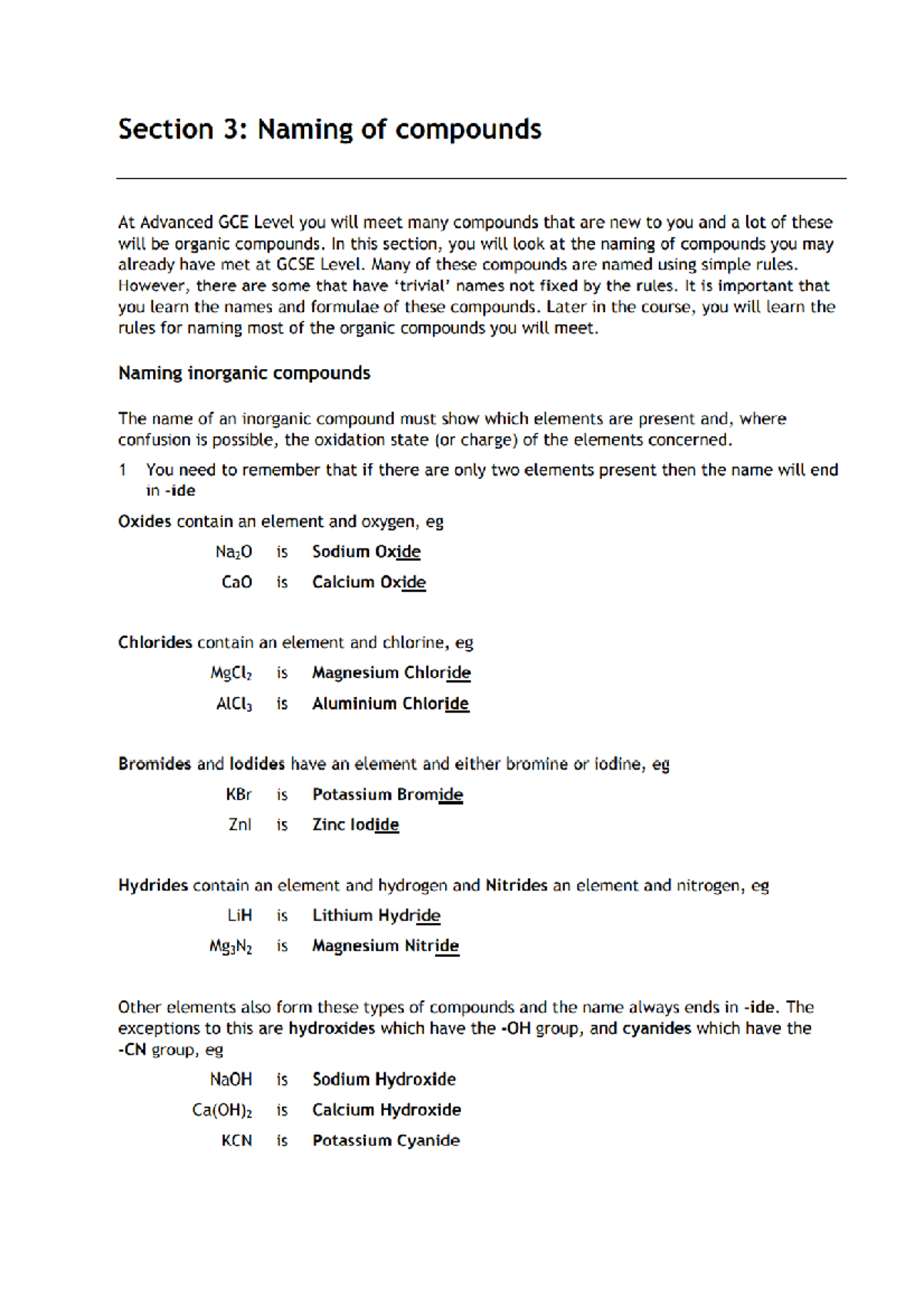 Exercise 3 Naming of Compounds - Part IA - Studocu