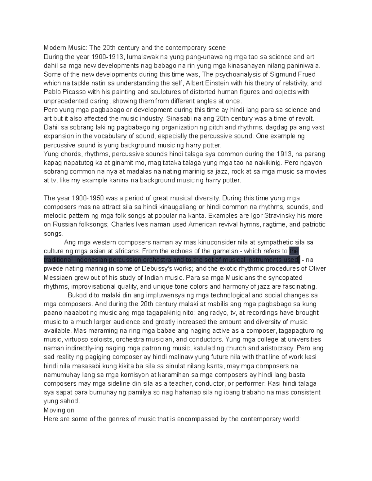 Arts Report - Summary Art app - Modern Music: The 20th century and the ...