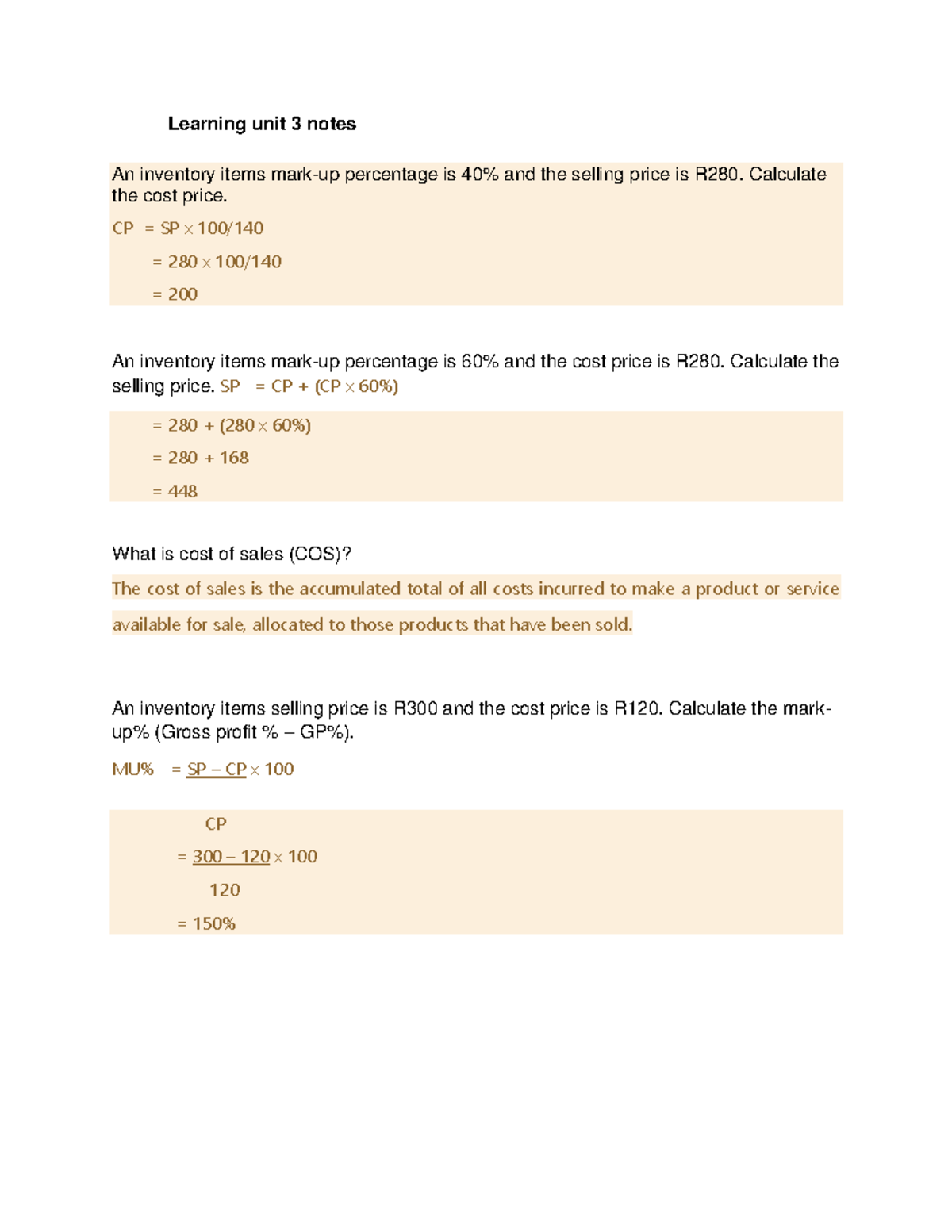 Learning unit 3 notes - Learning unit 3 notes An inventory items mark ...