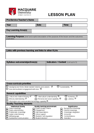 Example Pdhpe Lesson Plan Template - Title of Lesson Stage / Year Date ...