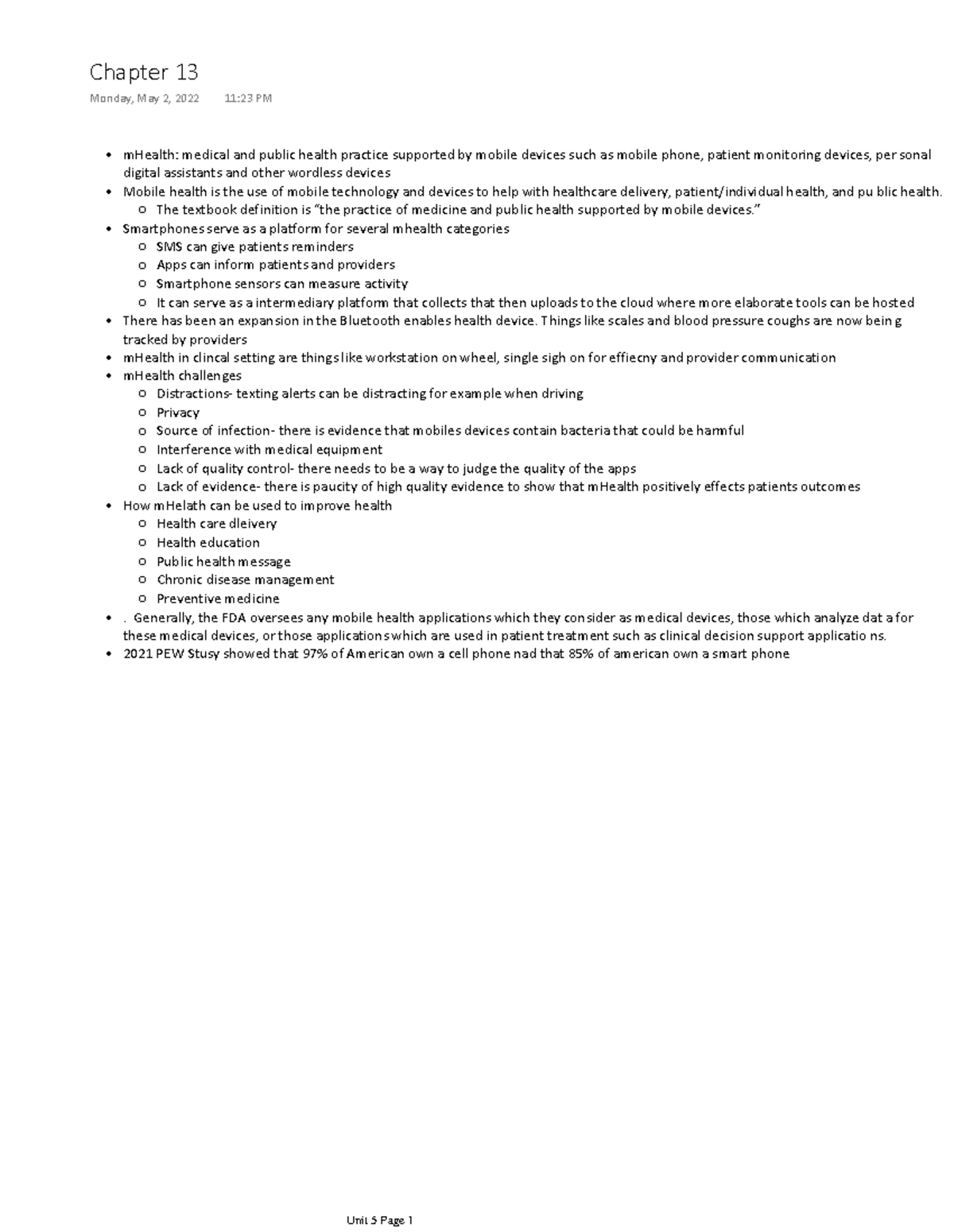 Unit 5 - These notes are based on lecture notes and the Health ...