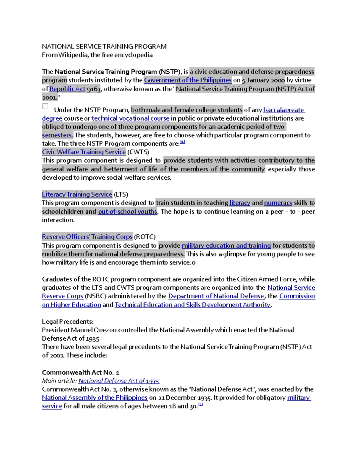 Republic Act 9163 NSTP - NATIONAL SERVICE TRAINING PROGRAM From ...