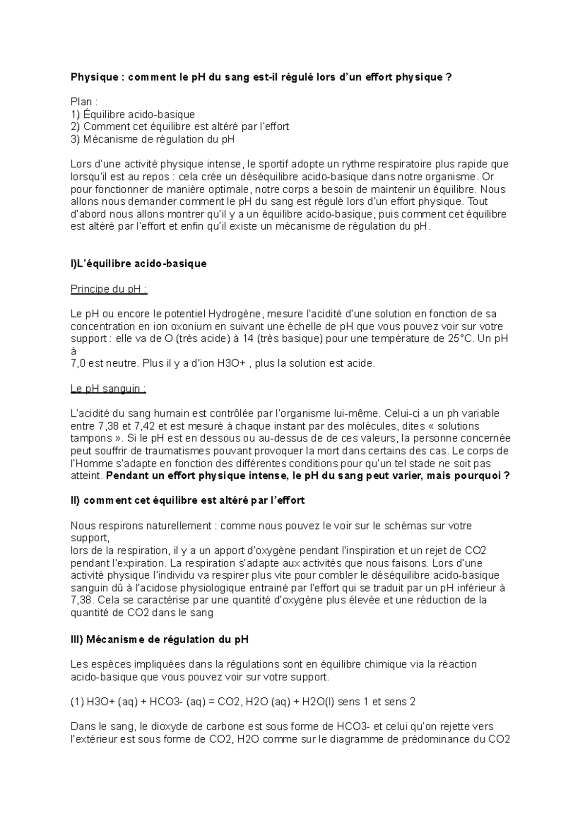 Sujets Grand ORAL - Physique : comment le pH du sang est-il régulé lors d’un effort physique ...