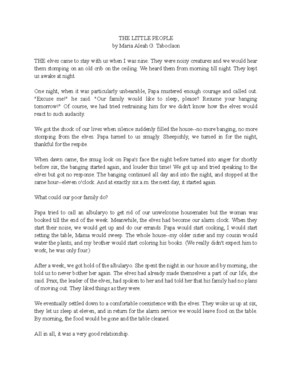 THE Little People - Narrative Text - THE LITTLE PEOPLE by Maria Aleah G ...