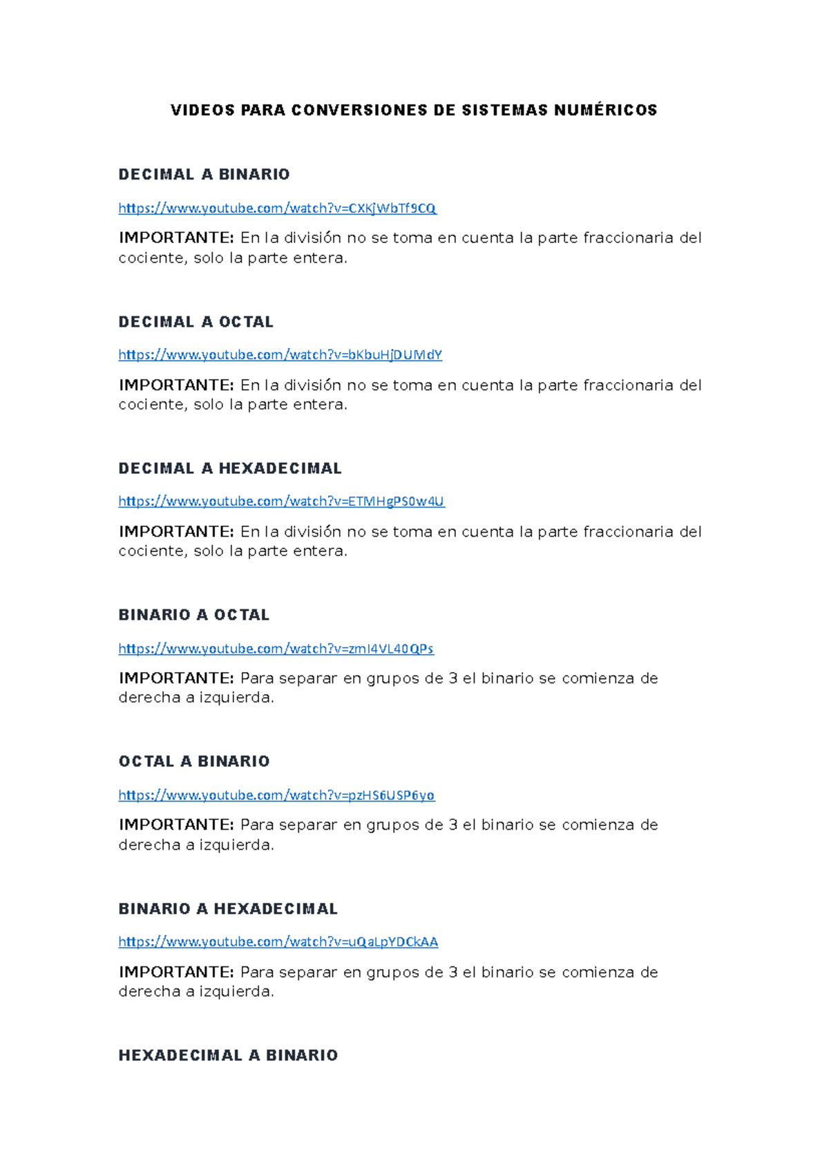 Videos Sobre Conversiones DE Sistemas Numericos - VIDEOS PARA ...