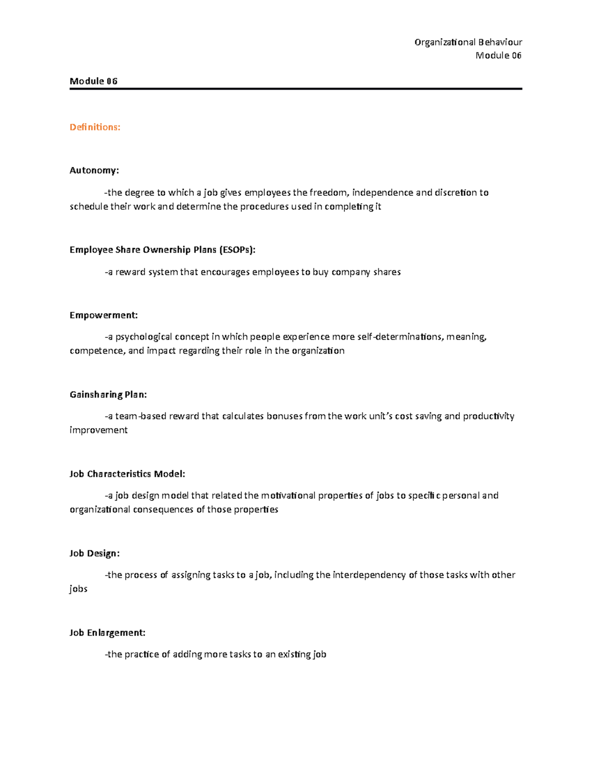 Module 06 - Lecture notes 6 - Organizational Behaviour Module 06 Module ...