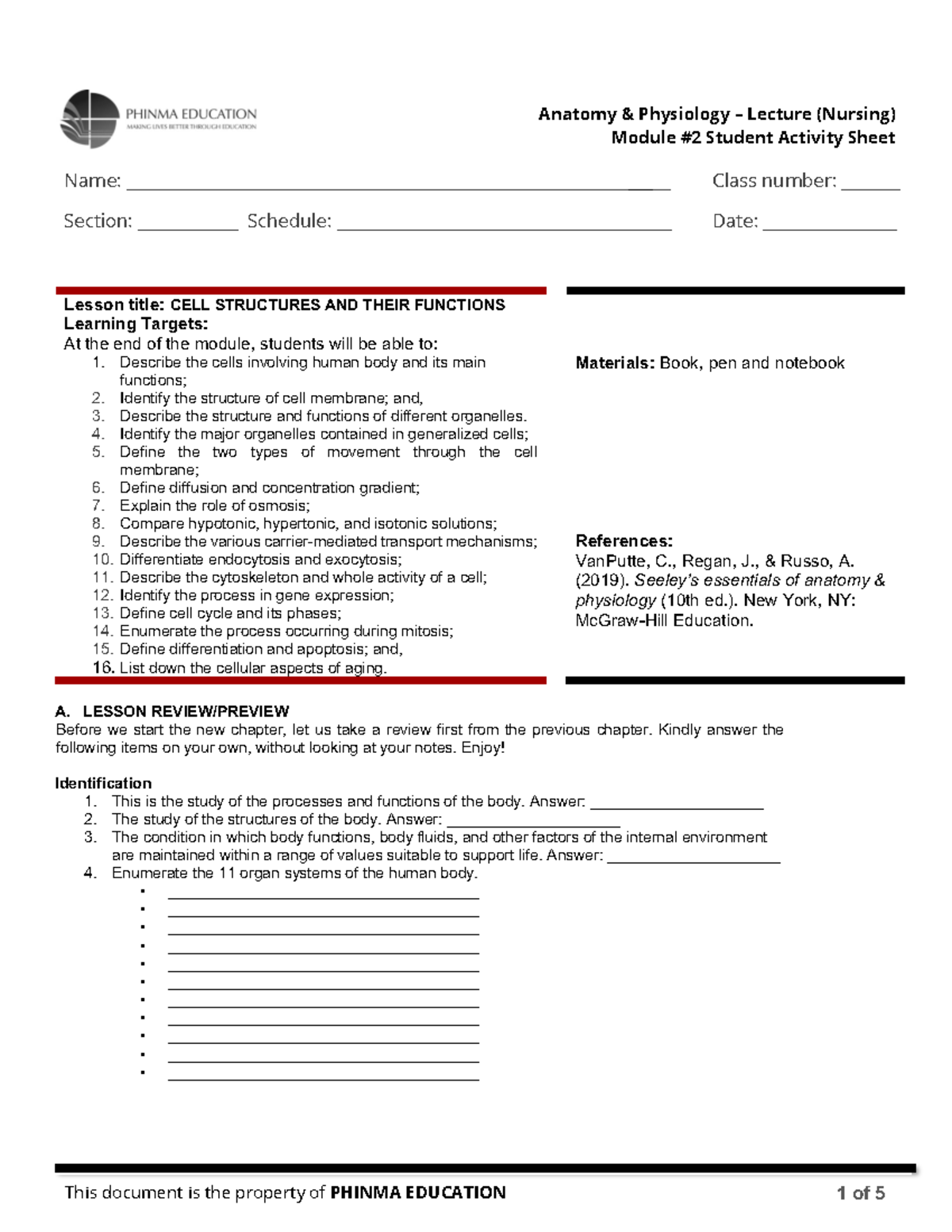 Nursing Anaphy Lec Session #2 - SAS - Module # 2 Student Activity Sheet Name: - Studocu