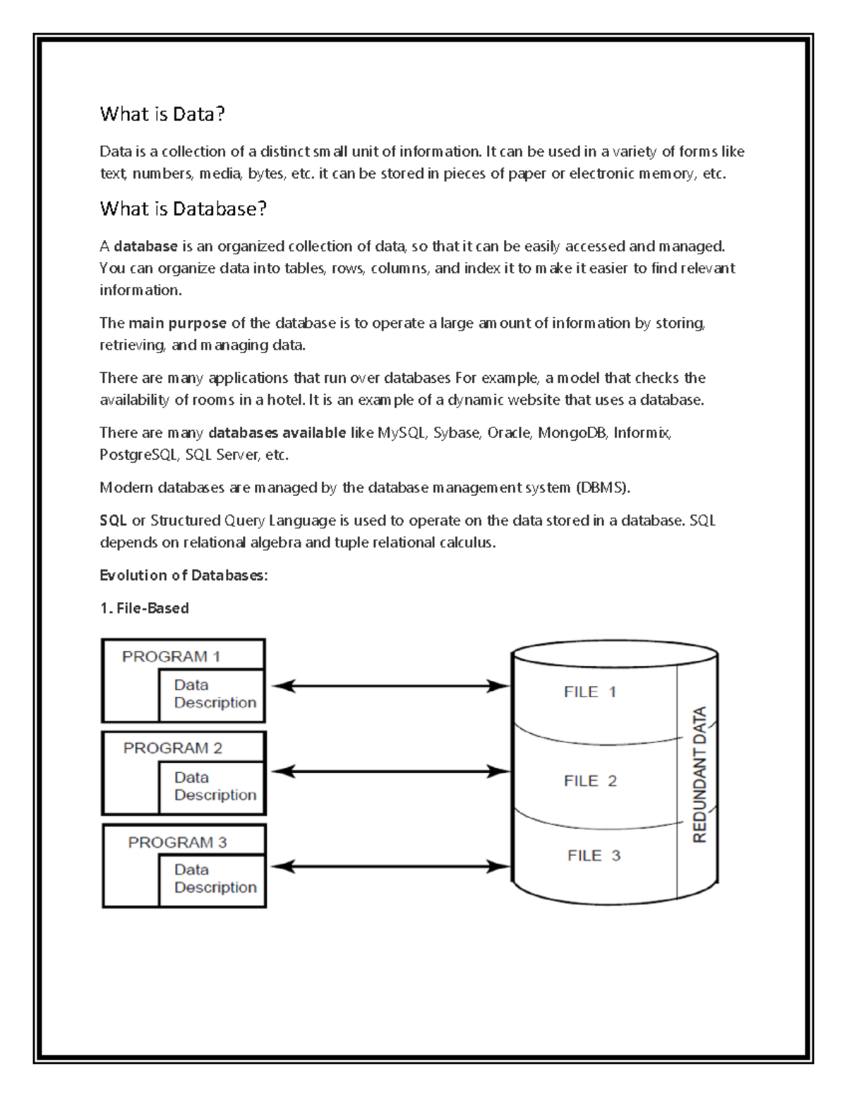 Advanced Database - What is Data? Data is a collection of a distinct small unit of information ...