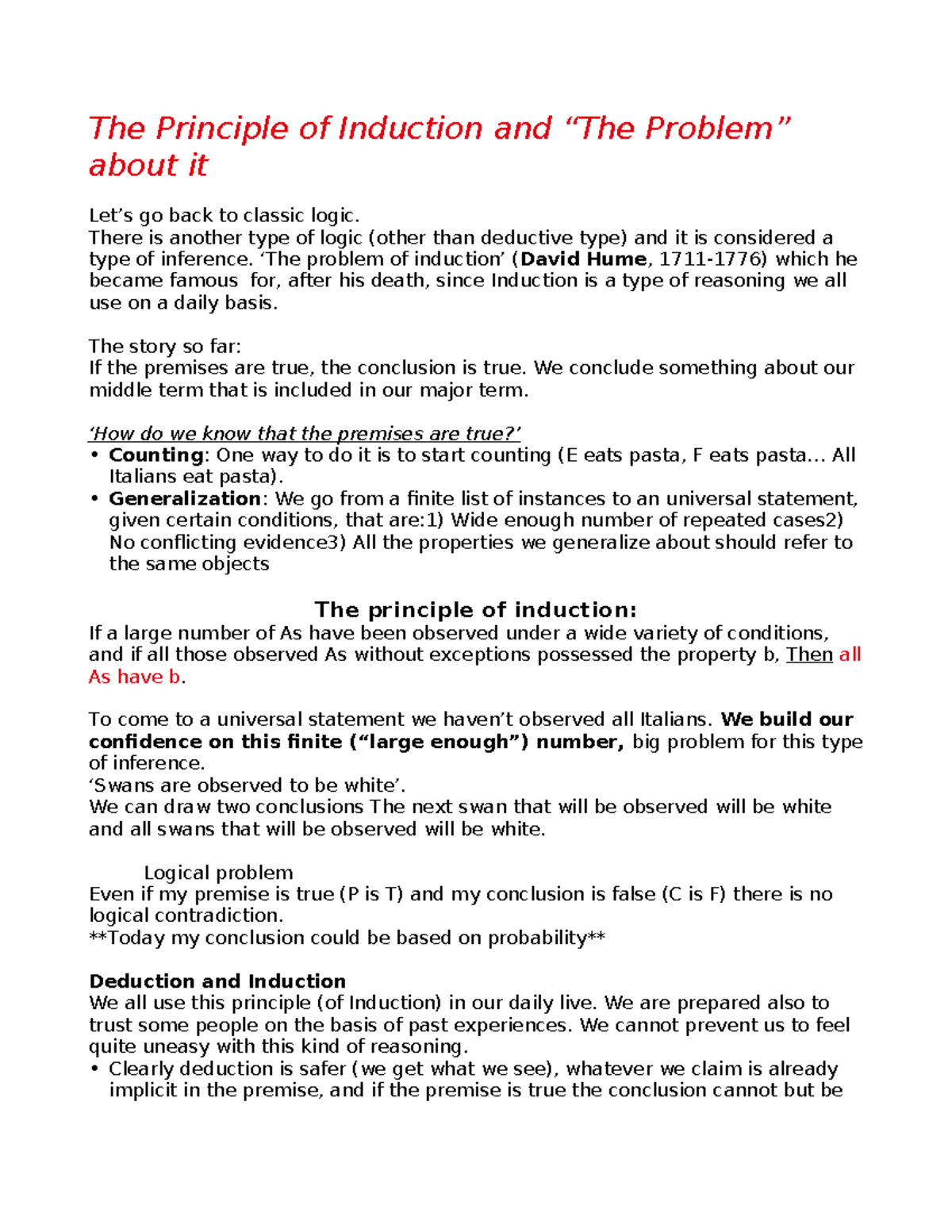 Fourth Lesson The Principle of Induction - The Principle of Induction ...