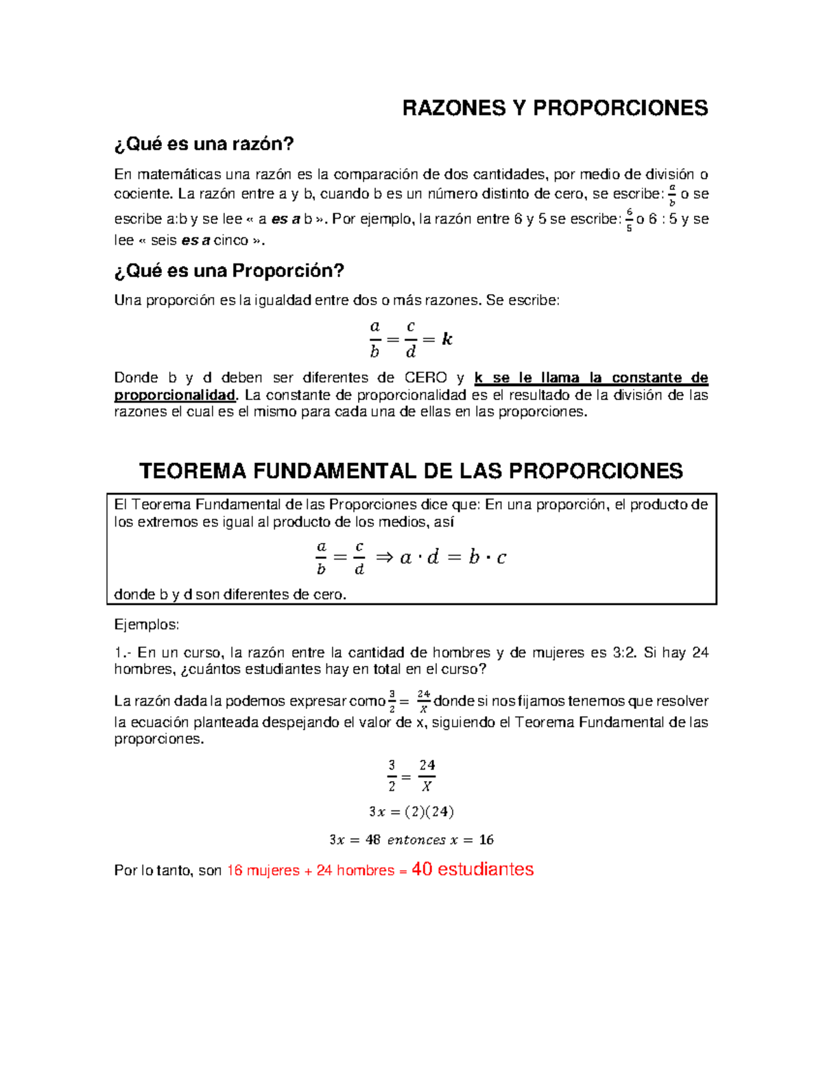 Razones Y Proporciones - RAZONES Y PROPORCIONES ¿Qué es una razón? En ...