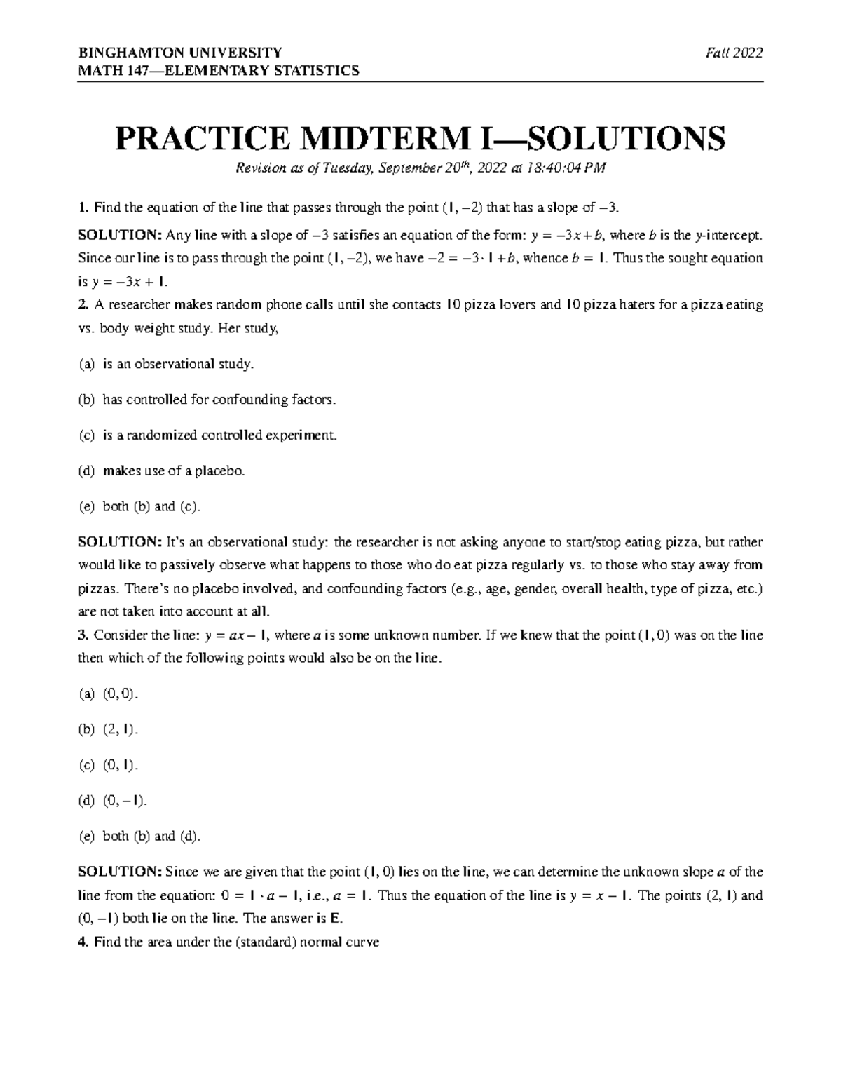 Binghamton University Math Statistics Fall 2022 Practice Midterm - Studocu