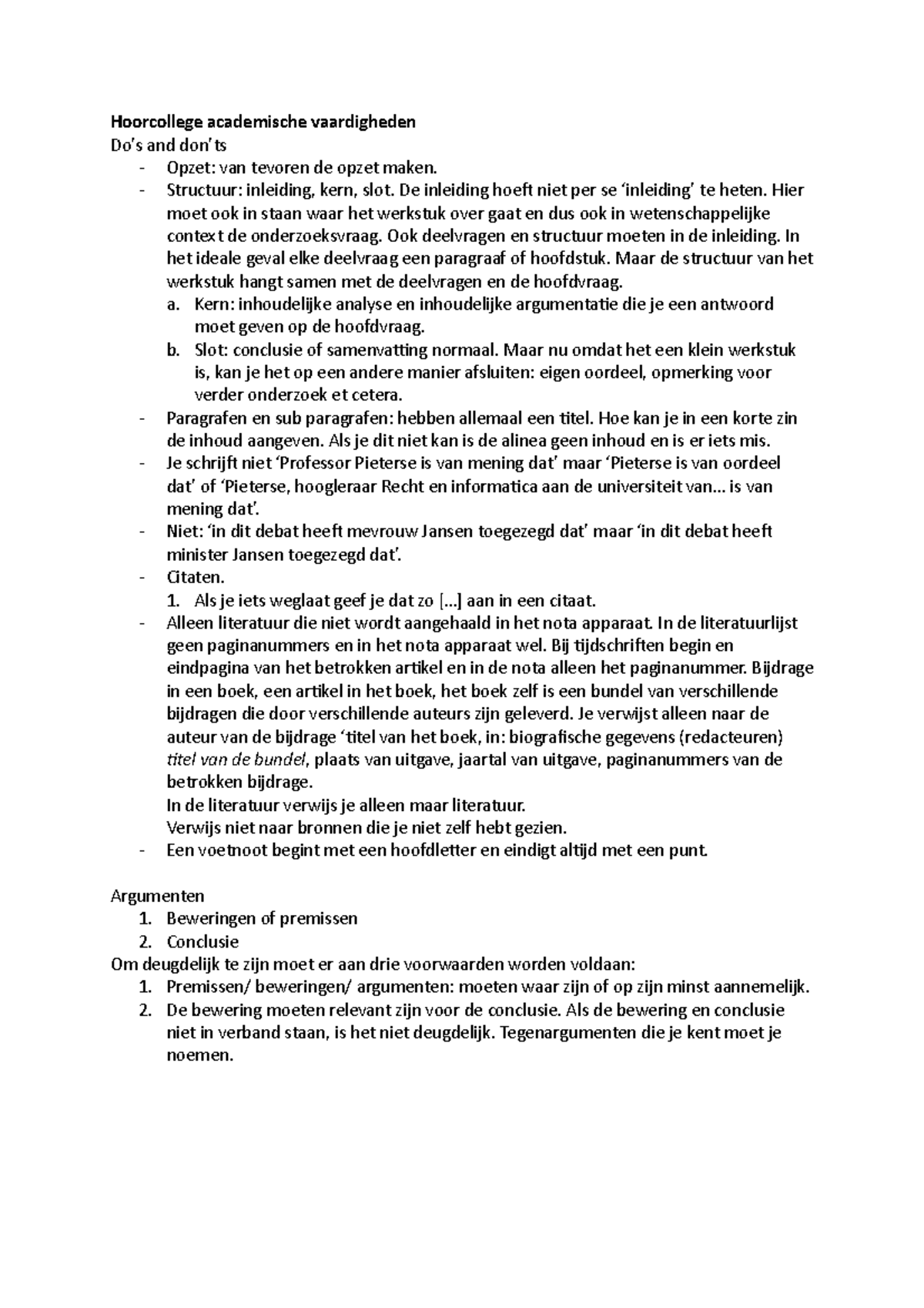 Hoorcollege academische vaardigheden - Structuur: inleiding, kern, slot ...