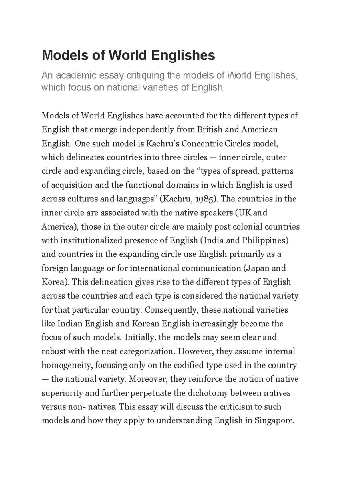 Models of World Englishes - Models of World Englishes have accounted ...