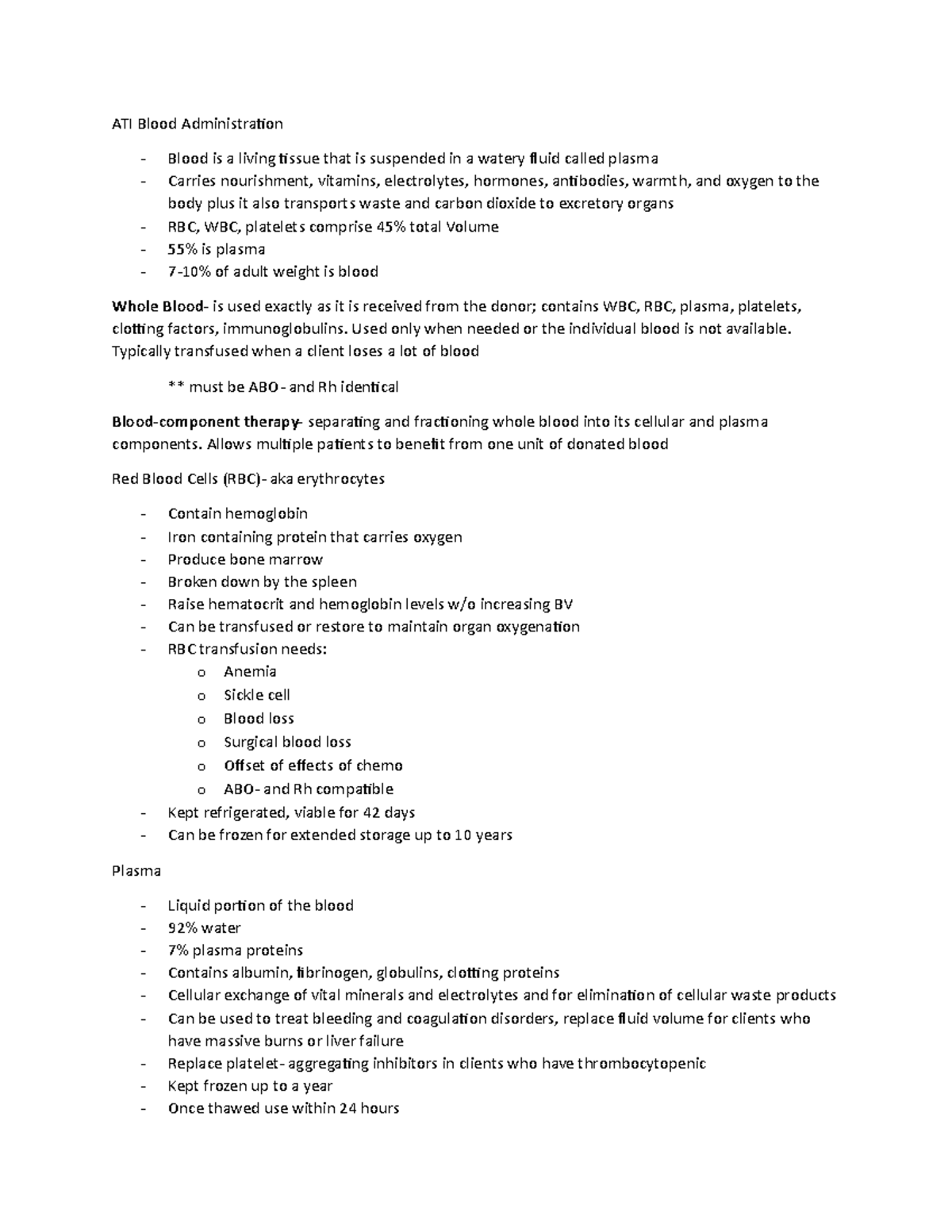 ATI Blood Administration - ATI Blood Administration Blood is a living ...