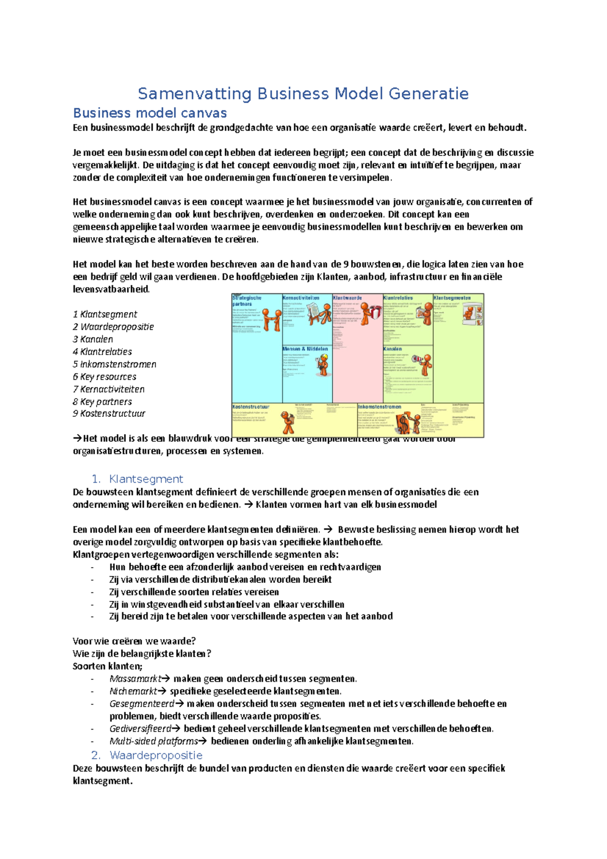 Samenvatting Business Model Generatie - Ondernemerschap FM - Studeersnel