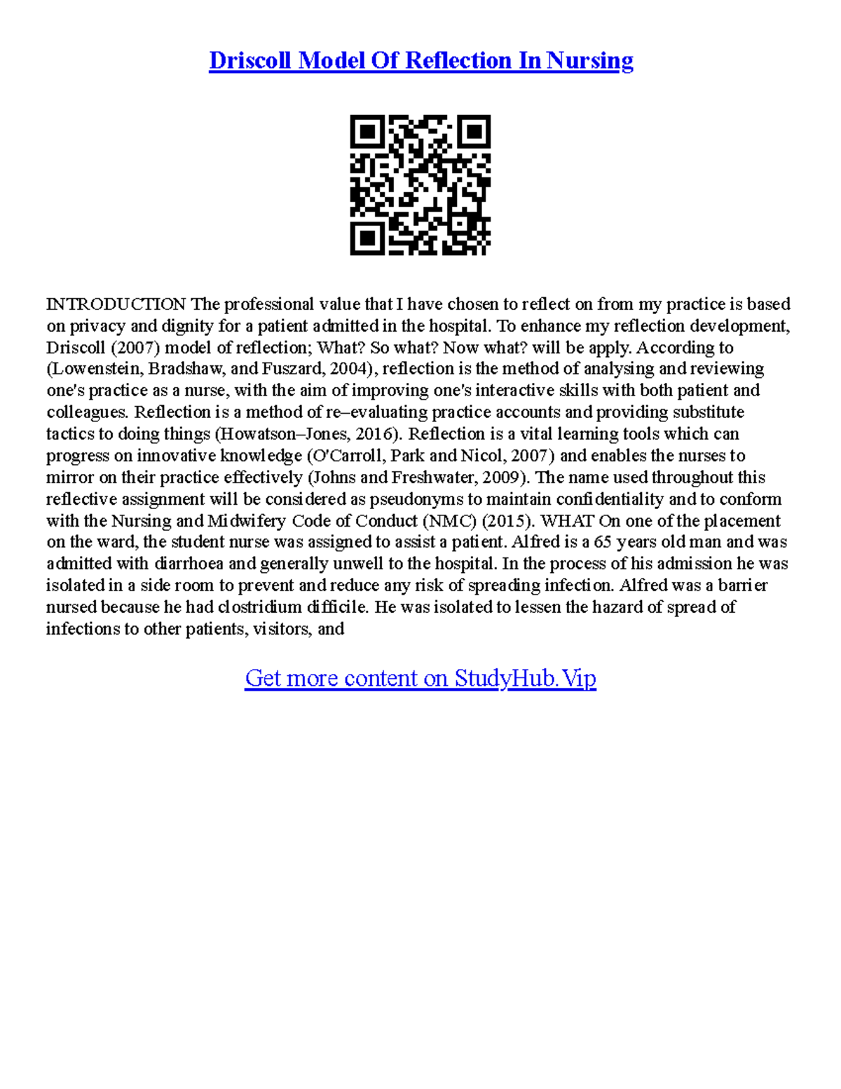 Nursing Essay Example - Driscoll Model Of Reflection In Nursing ...