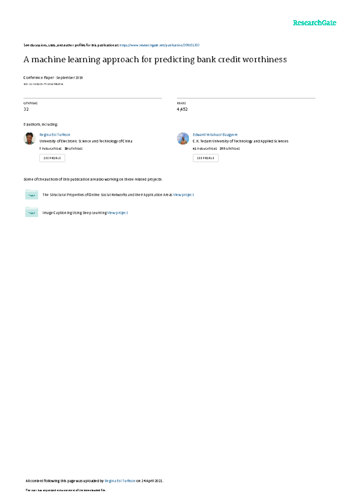 AMachine Learning Approachfor Predicting - See discussions, stats, and ...