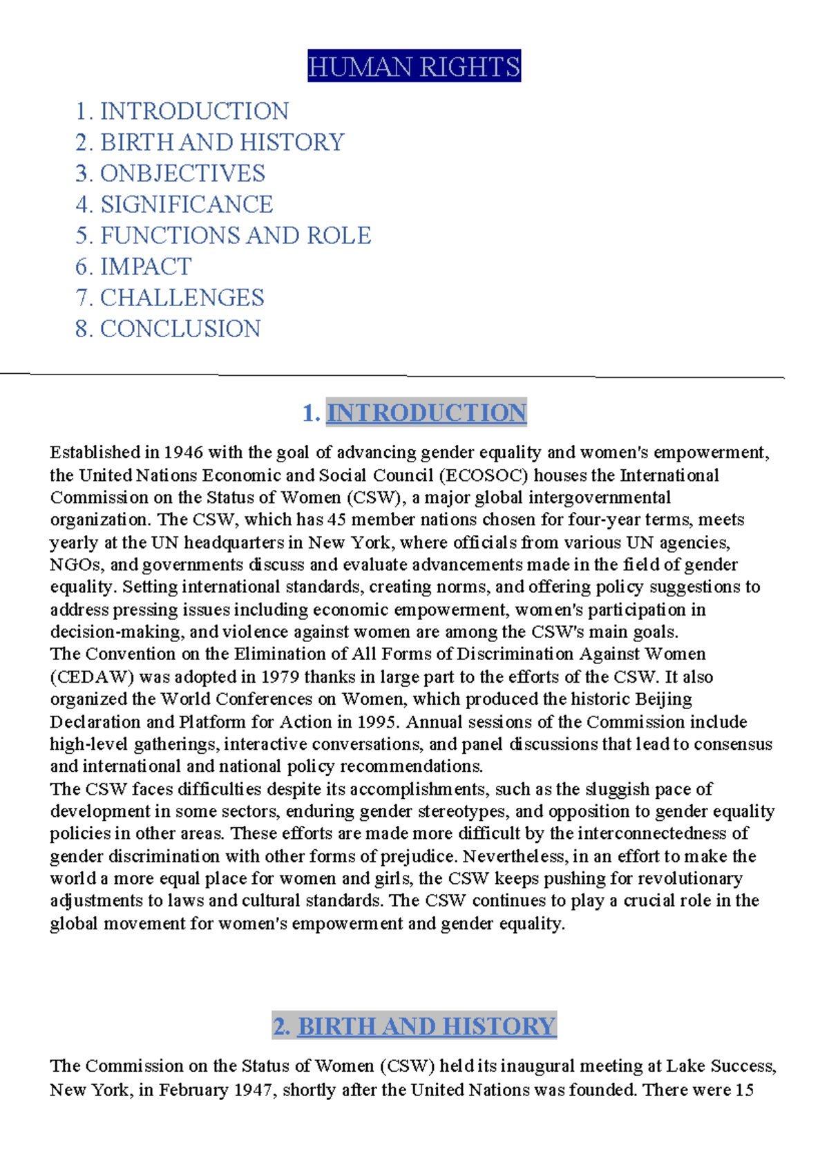 Hr - HUMAN RIGHTS - HUMAN RIGHTS 1. INTRODUCTION 2. BIRTH AND HISTORY 3 ...