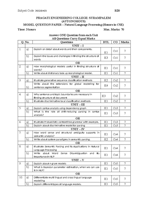 Nlp theory - gdfgdfg - Course Code: 20CS6H III B II semester Mid-II ...