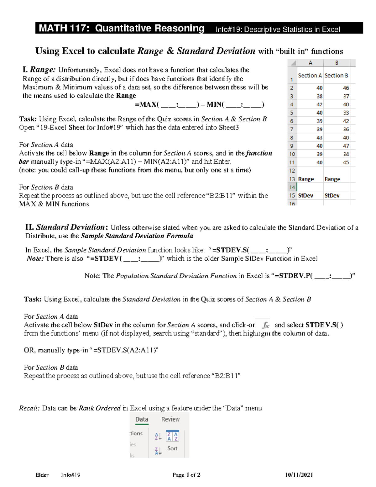 19 Info19 Excel Functions For Descriptive Stats Elder Info 19 Page 1