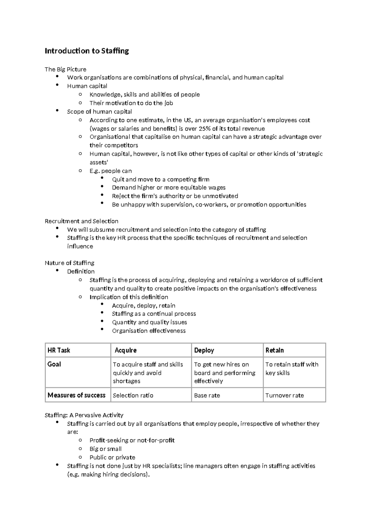 MGNT205 lectures - lecture notes - Introduction to Staffing The Big ...