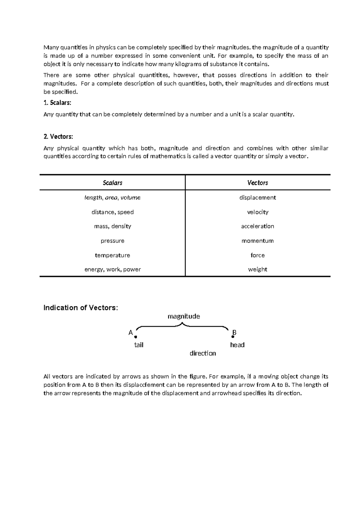Vectors and scalars - Many quantities in physics can be completely ...