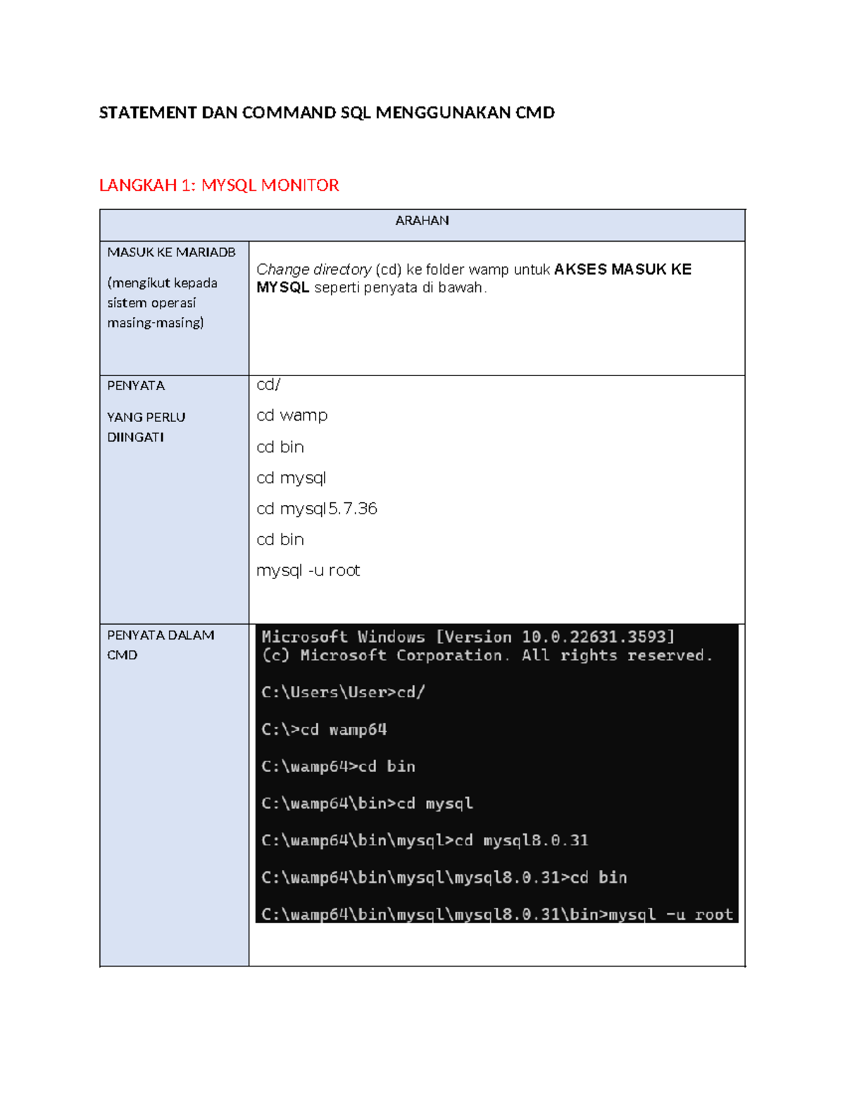 KPD 1043 - DDL - STATEMENT DAN COMMAND SQL MENGGUNAKAN CMD LANGKAH 1 ...