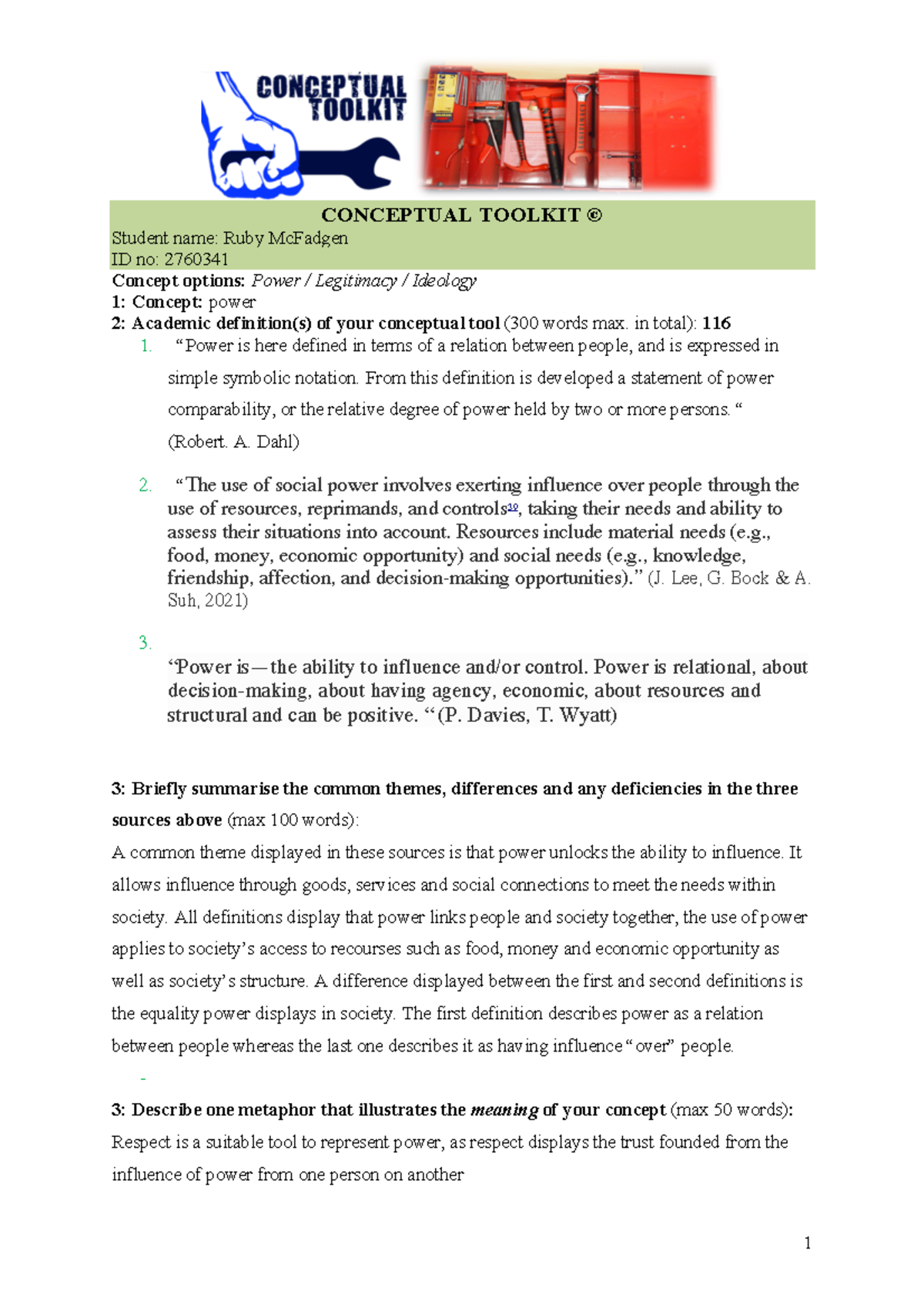 Conceptual Toolkit Template POLS105-22 - 1 CONCEPTUAL TOOLKIT © Student ...