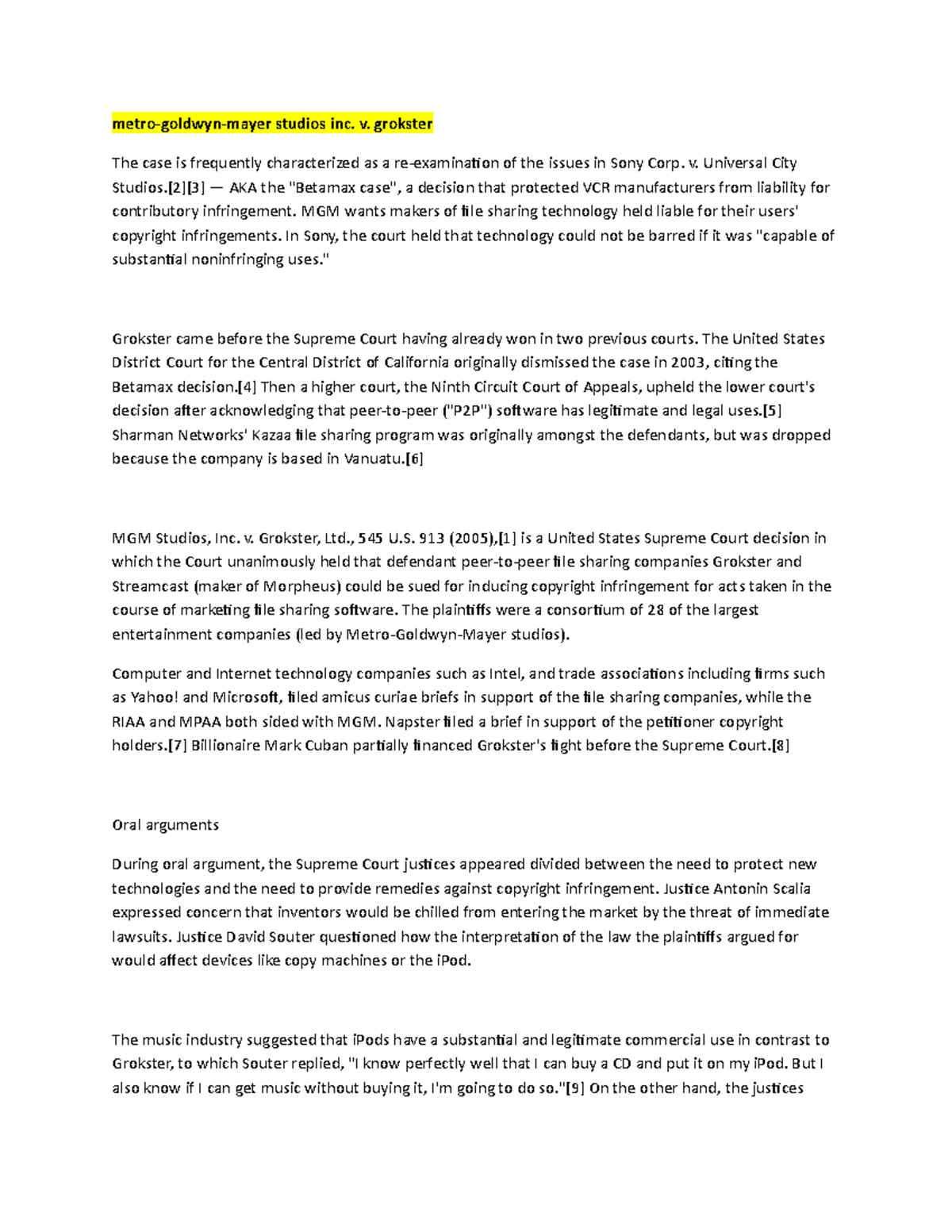 CASE 1.1. Chapter 111 - metro-goldwyn-mayer studios inc. v. grokster ...