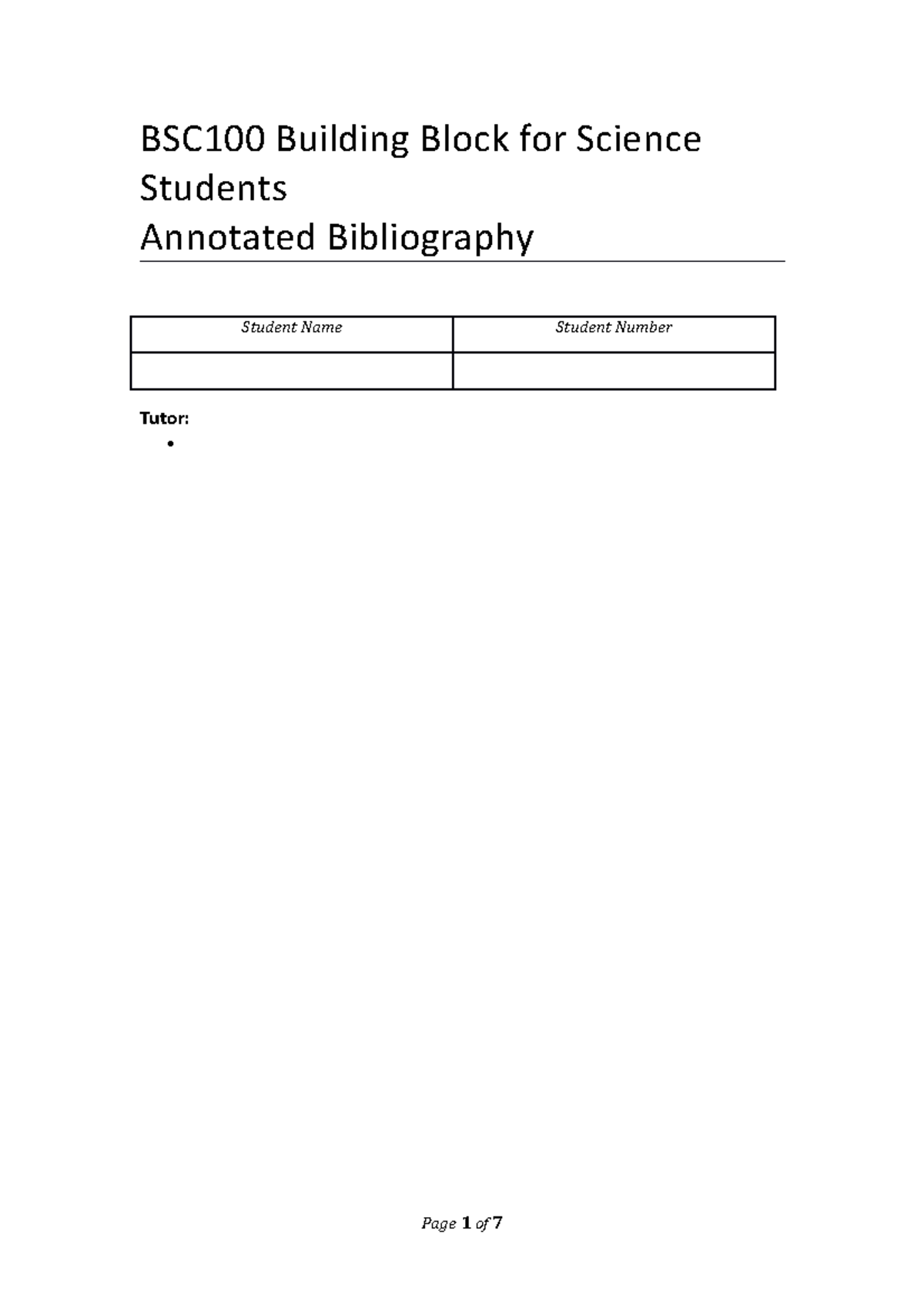Annotated Bibliography - BSC100 Building Block for Science Students Annotated Bibliography ...