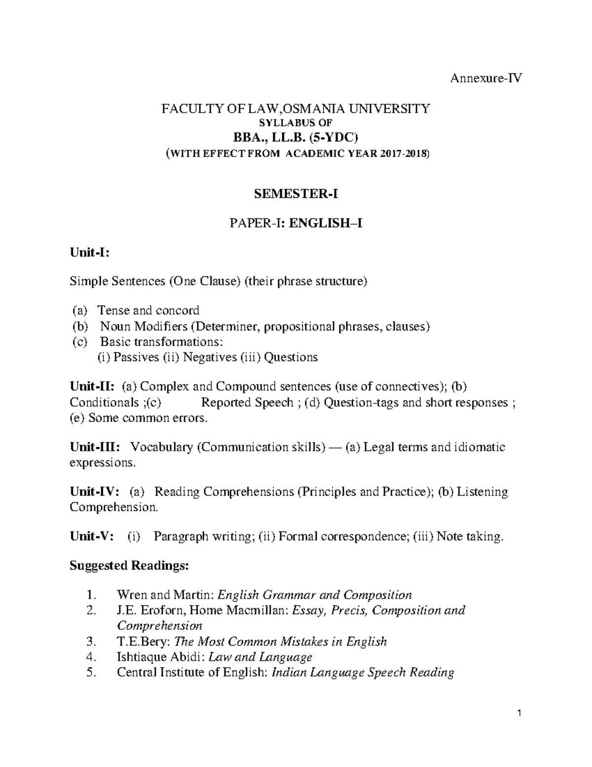 BBA LLB Syllabi - Copy - notes - Annexure-IV FACULTY OF LAW,OSMANIA ...