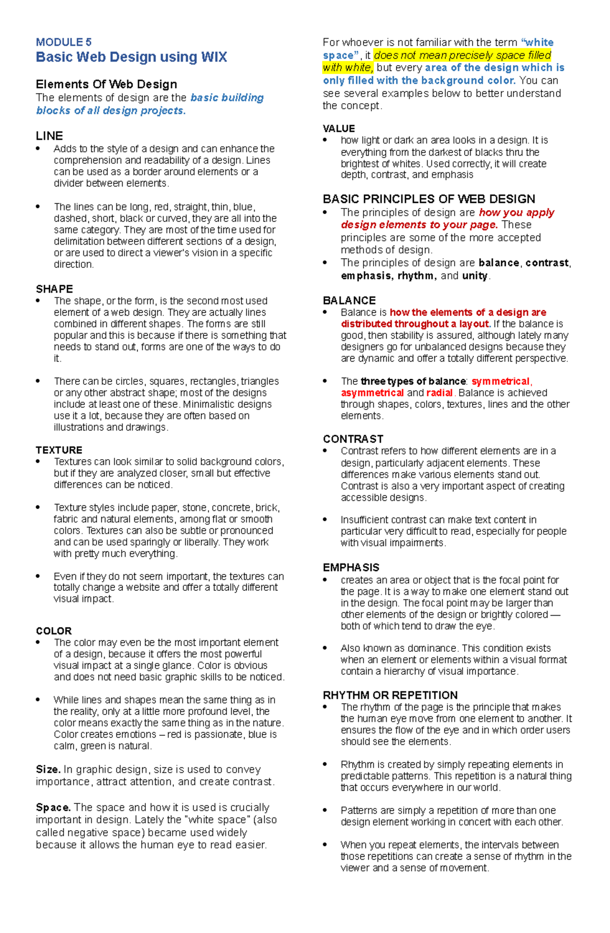 Cetech reviewer - MODULE 5 Basic Web Design using WIX Elements Of Web ...