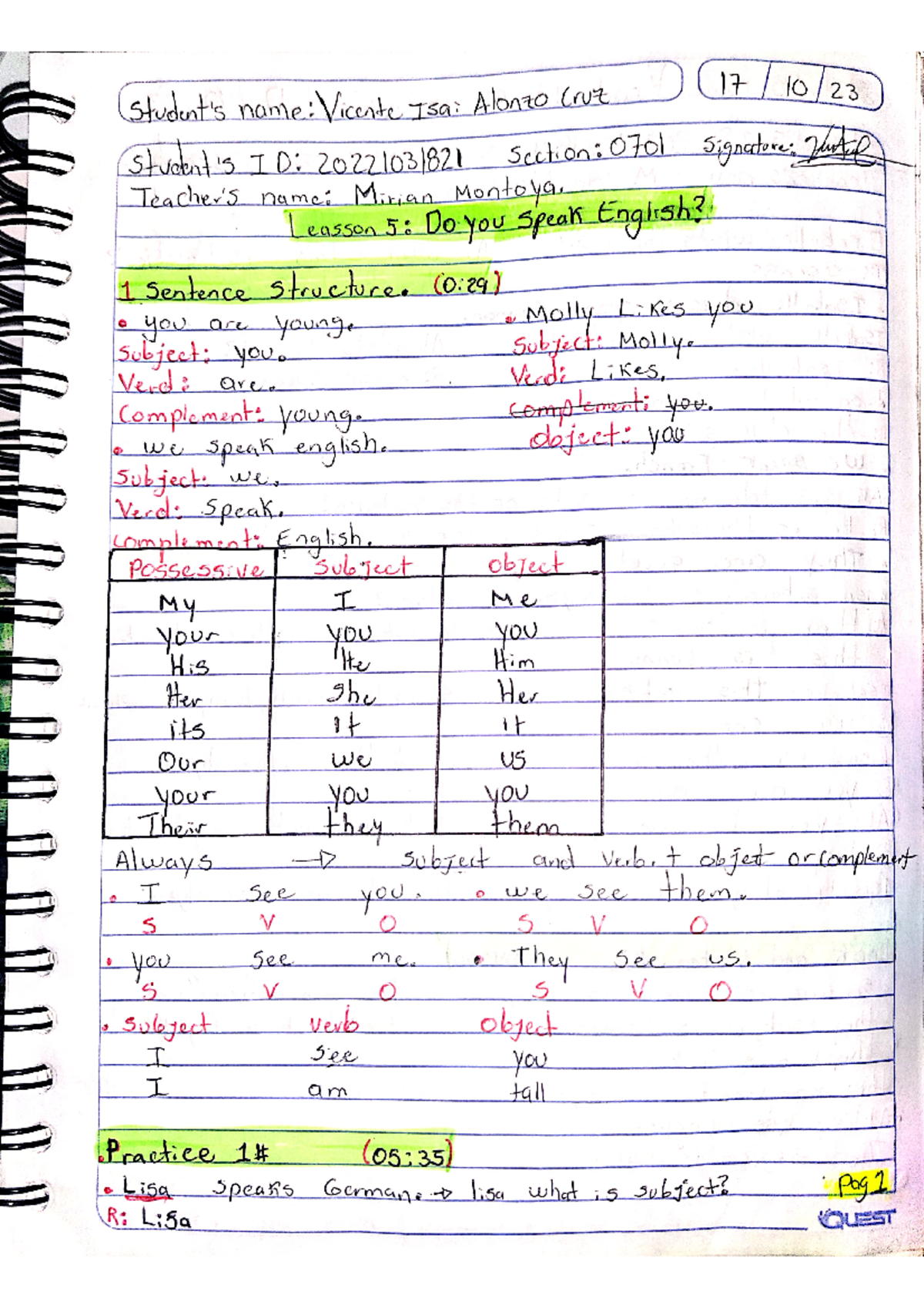 Toma de nota Leccion 5 - nada - ingles l - Studocu