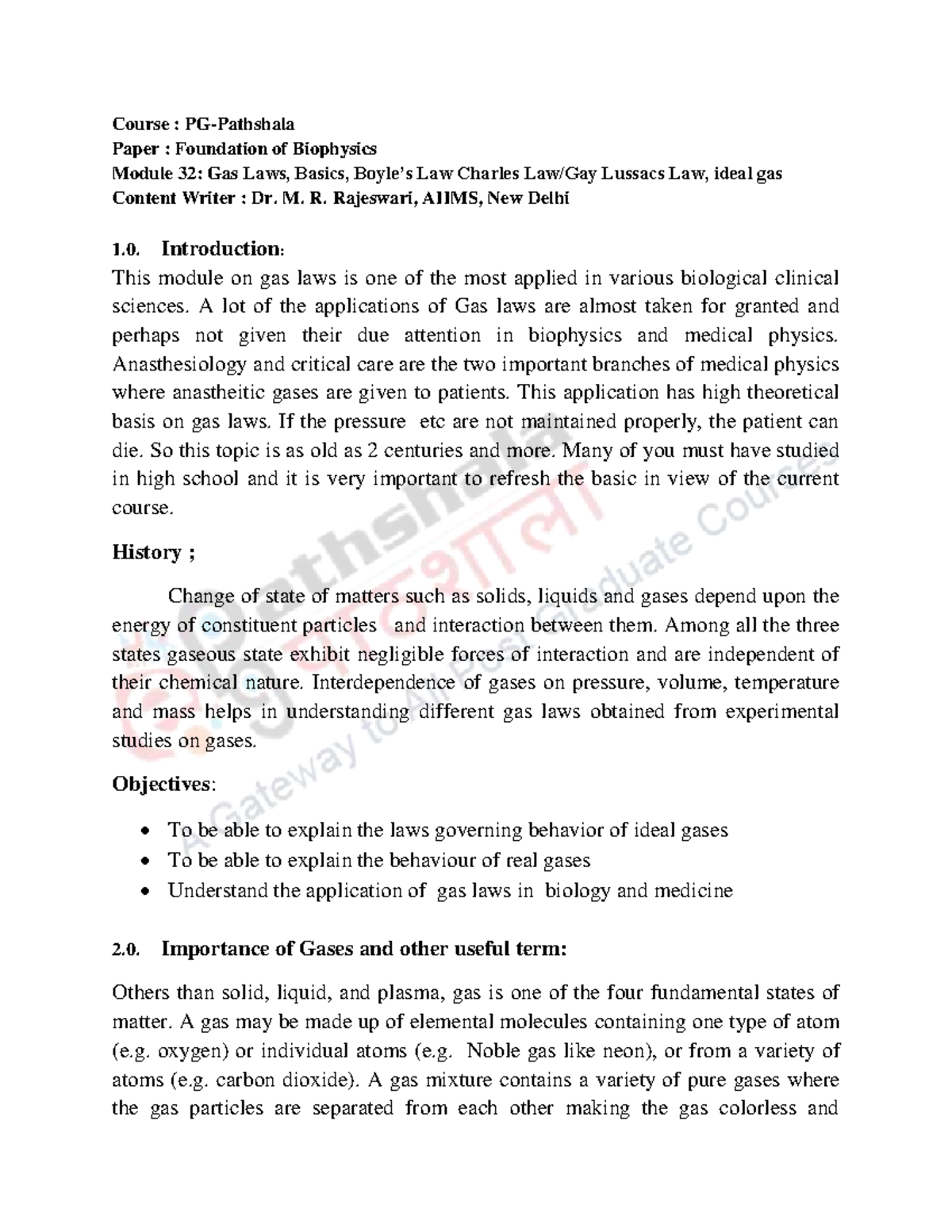 Gas law module - Physical chemistry - Course : PG-Pathshala Paper ...