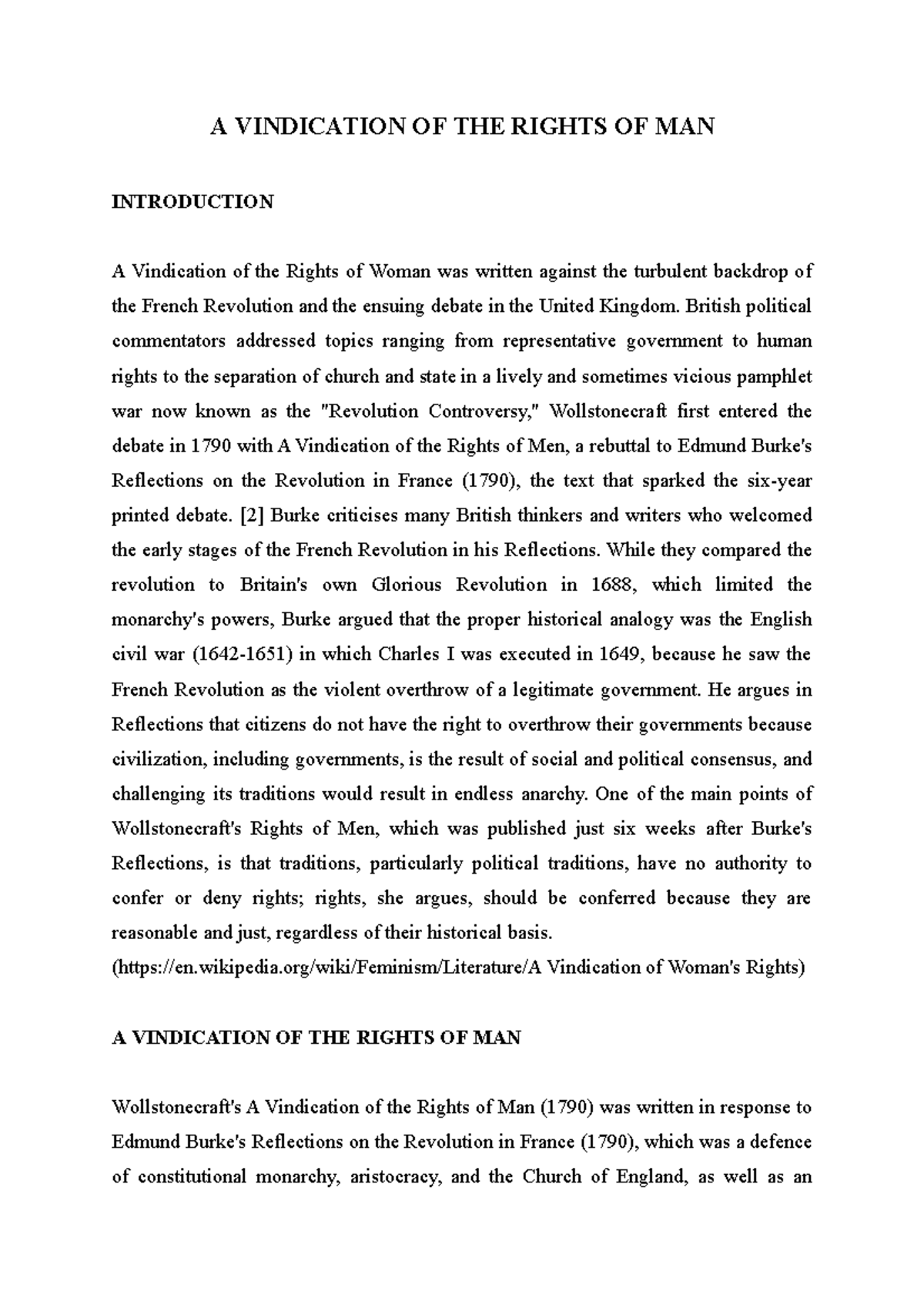 A Vindication OF THE Rights OF MAN - A VINDICATION OF THE RIGHTS OF MAN ...