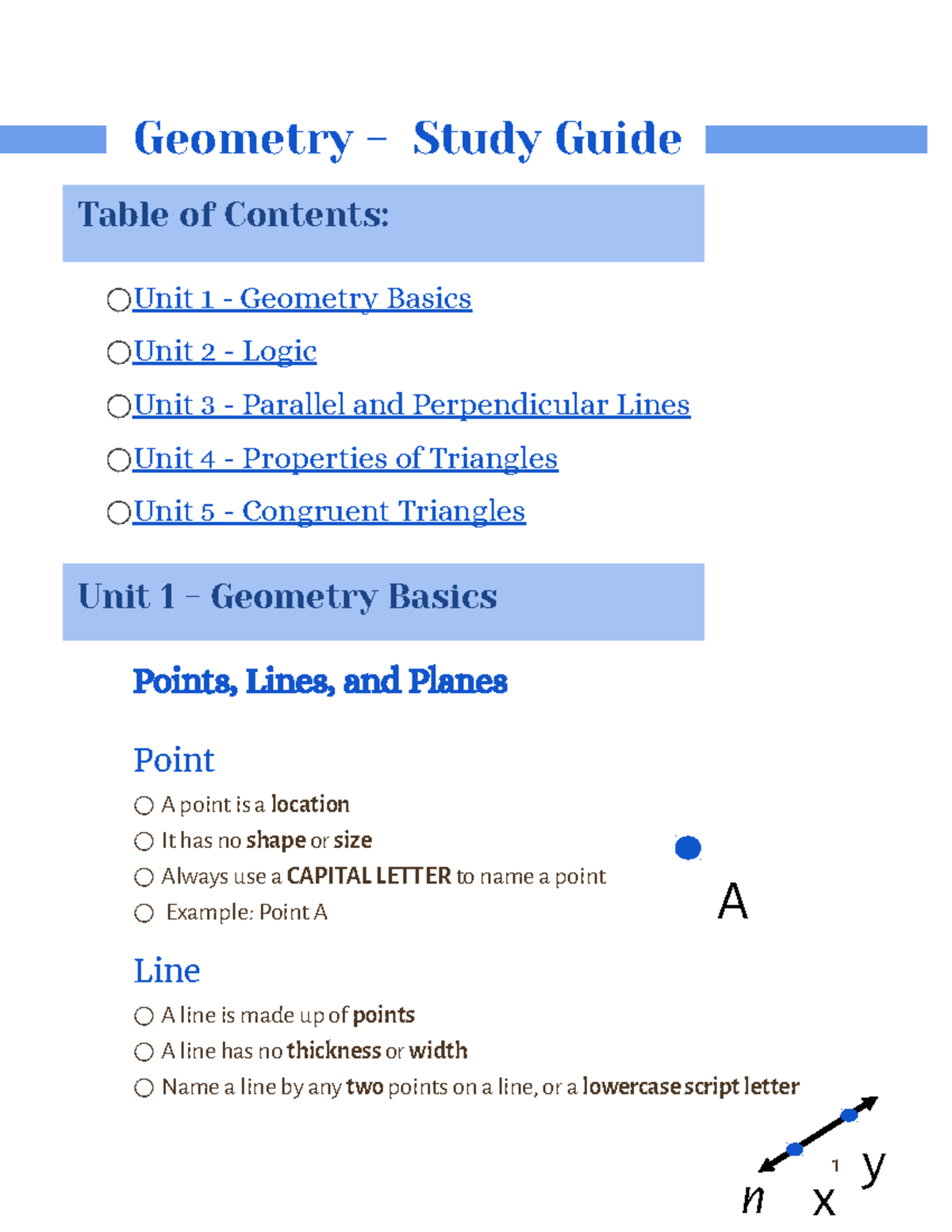 Geometry Units 1 - 5 Study Guide - x y n A ####### Geometry - Study ...