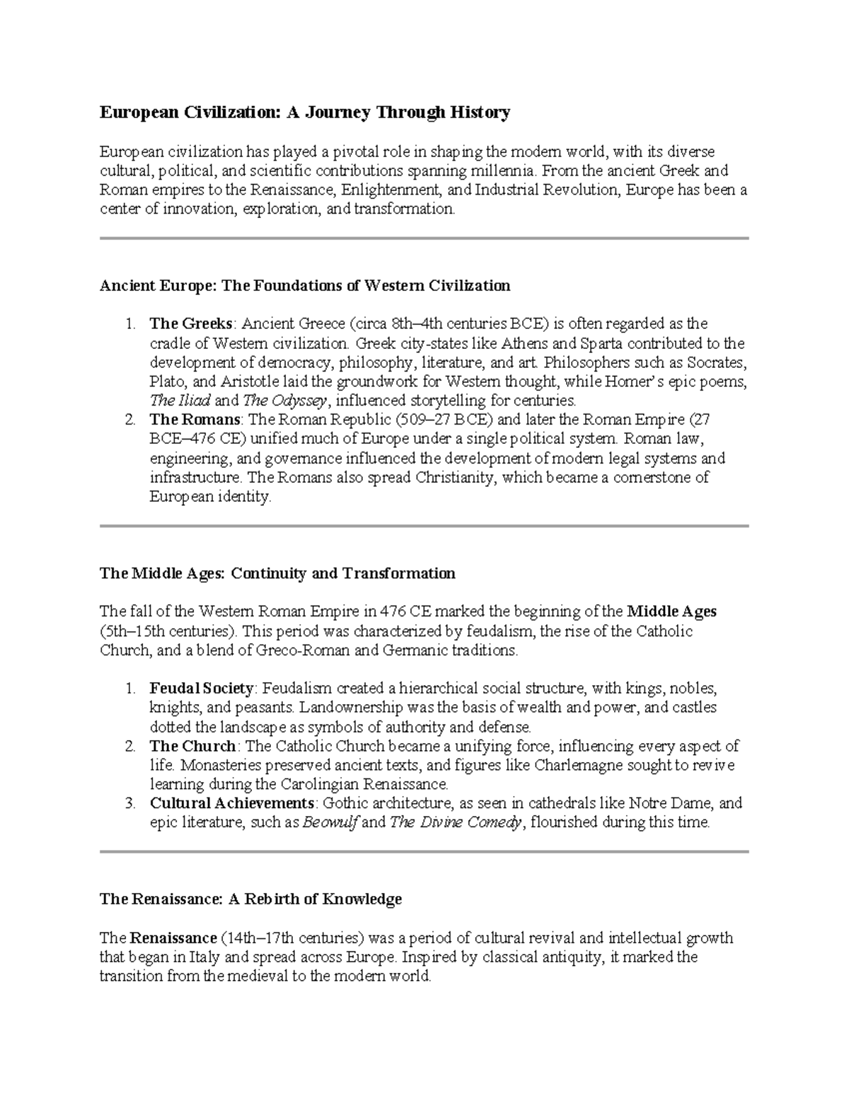 European Civilization - From the ancient Greek and Roman empires to the ...