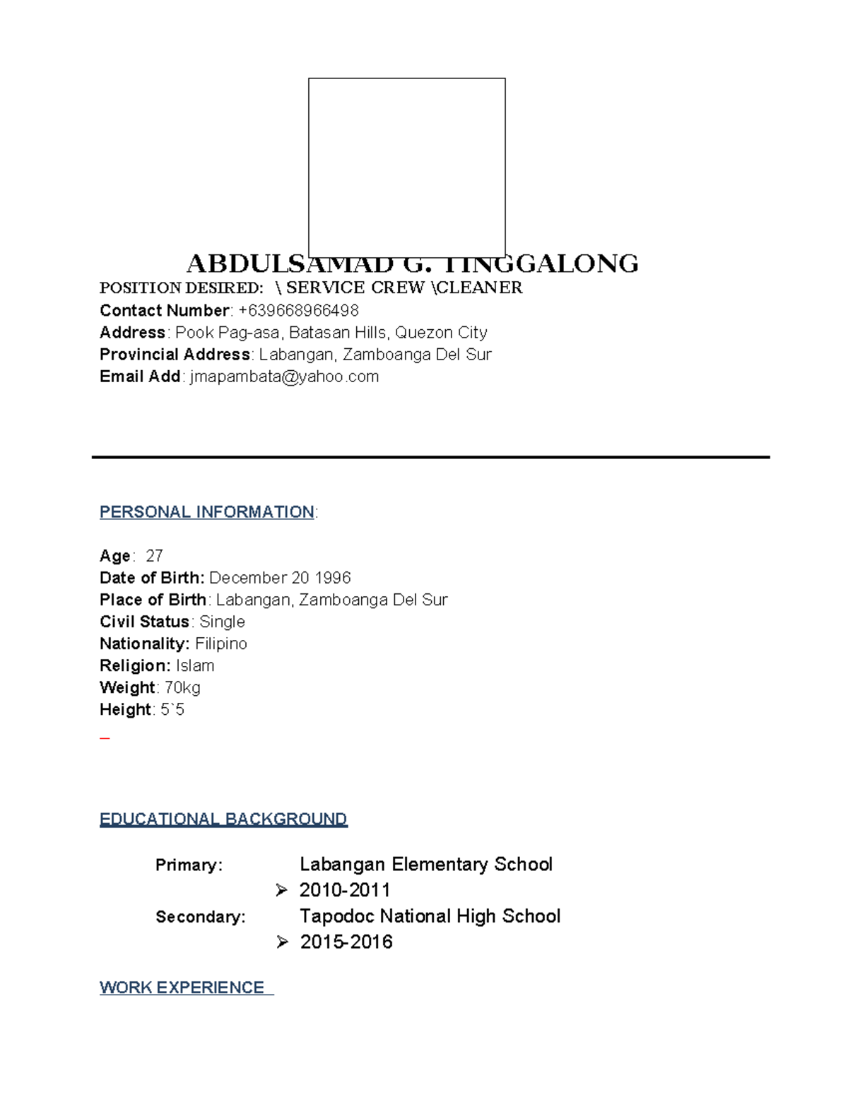 Biodata FORM - ASFASDF - ABDULSAMAD G. TINGGALONG POSITION DESIRED ...