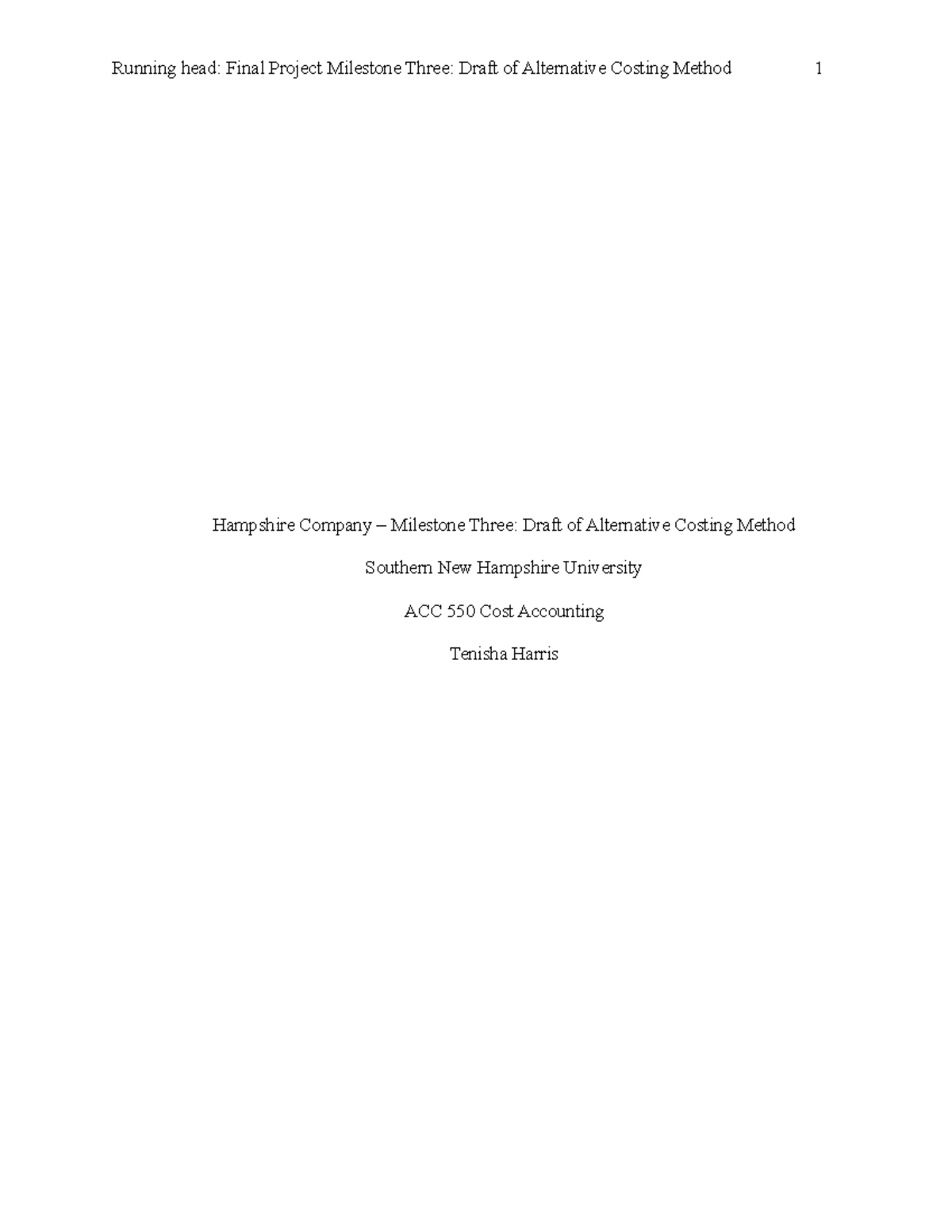 Hampshire Company Milestone Three Draft Of Alternative Costing