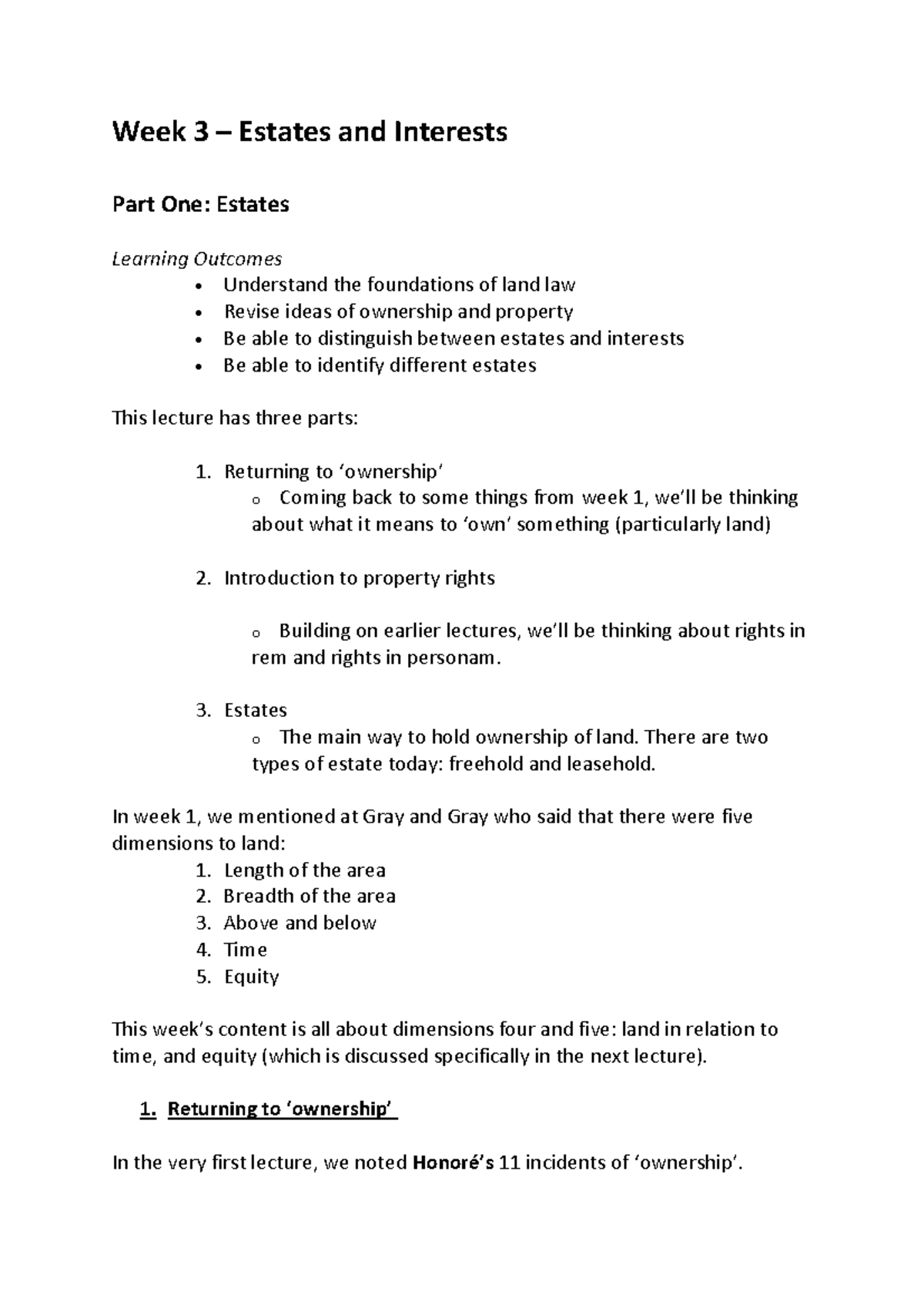 lecture 3 estates - Week 3 – Estates and Interests Part One: Estates ...