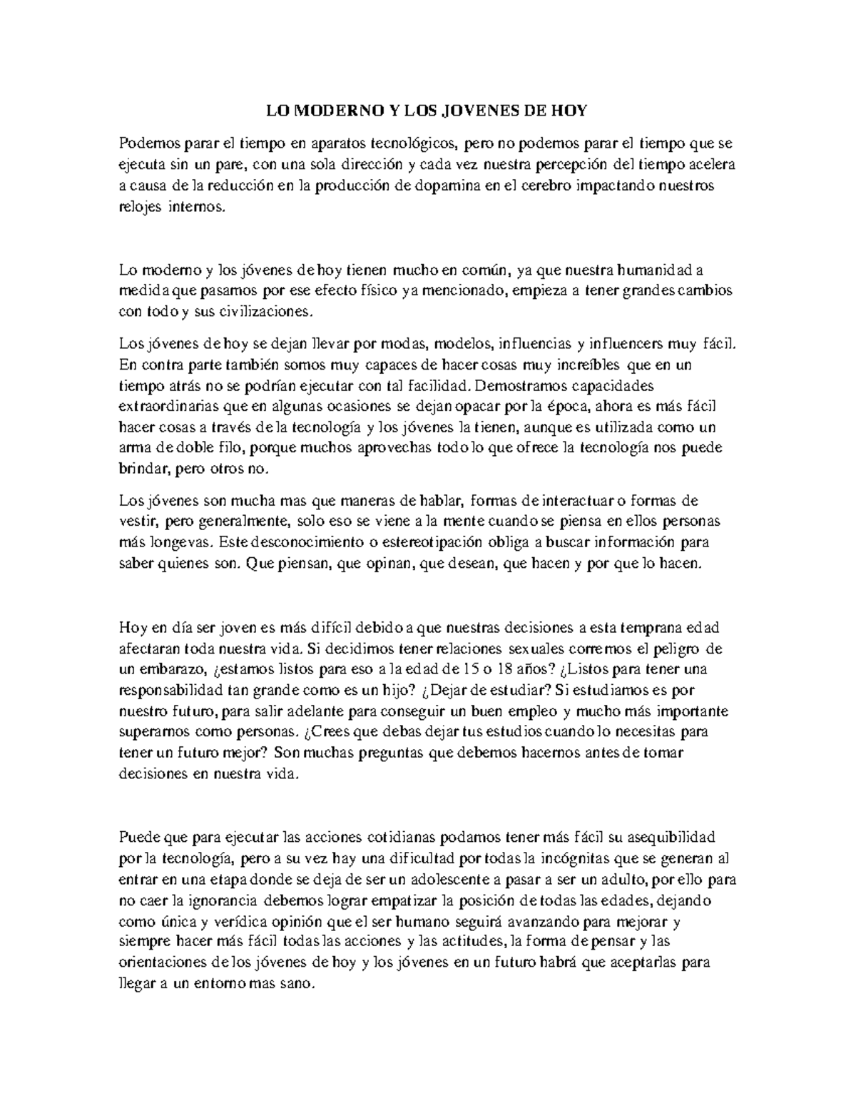 LO Moderno Y LOS Jovenes DE HOY - LO MODERNO Y LOS JOVENES DE HOY ...