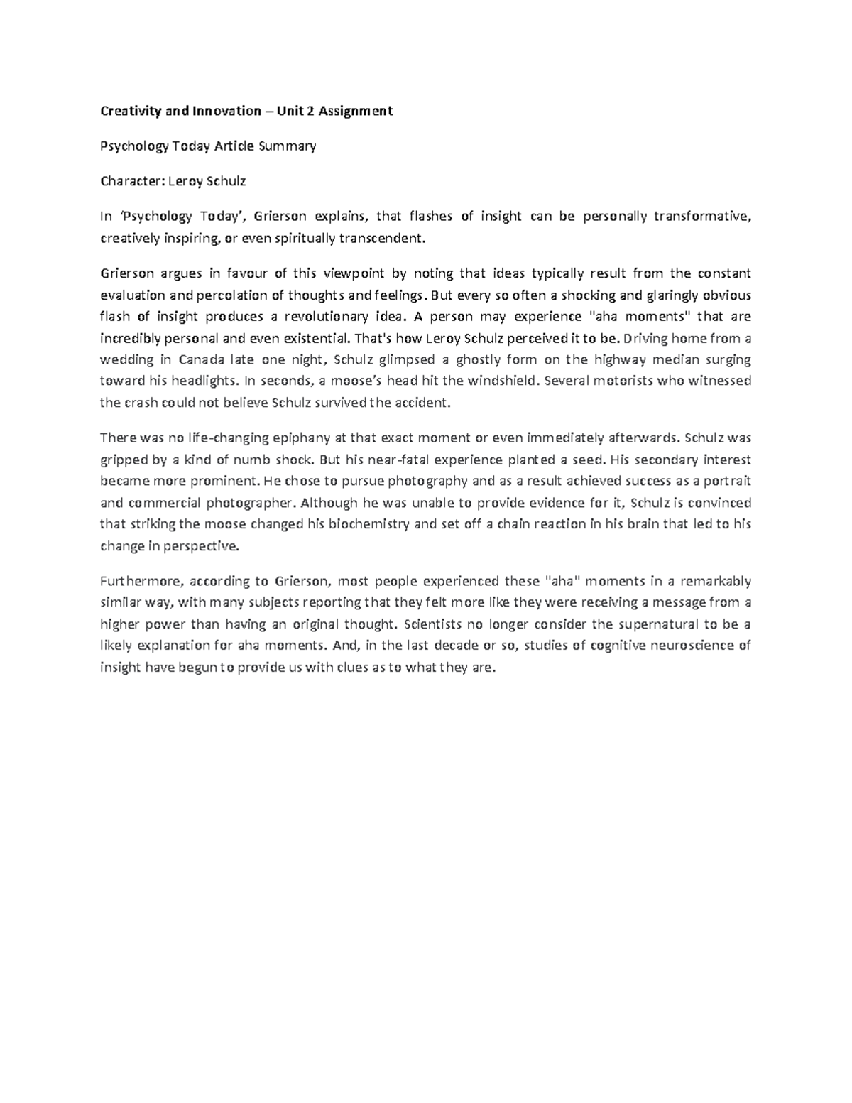 Creativity and Innovation - Unit 2 Assignment - Creativity and ...