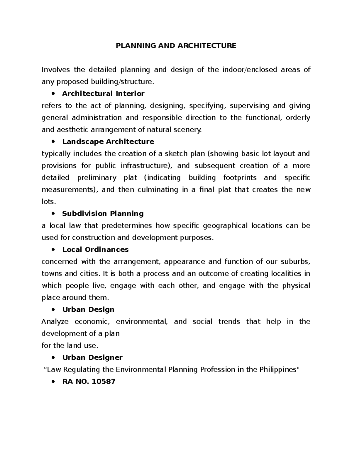 Planning AND Architecture - PLANNING AND ARCHITECTURE Involves the ...