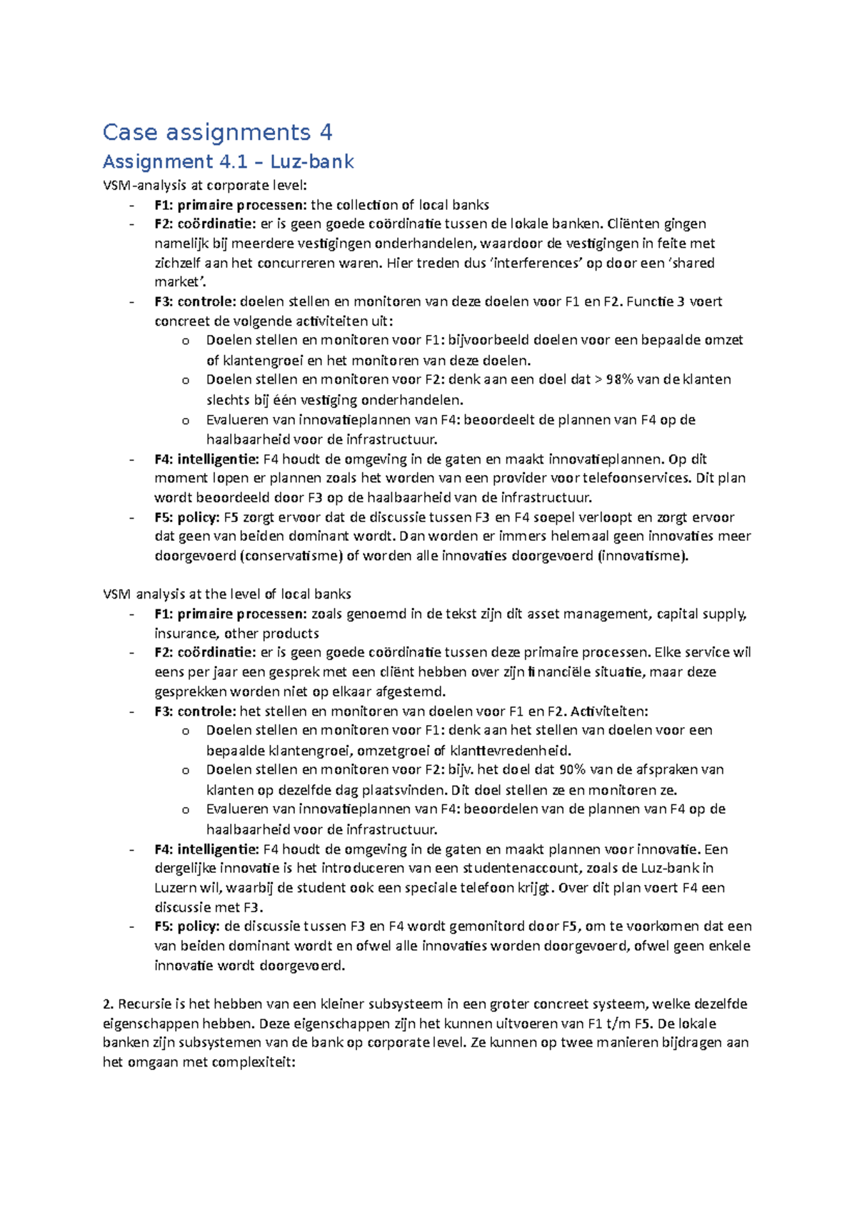 System Theory - Case Assignments 4 - Case assignments 4 Assignment 4 – Luz-bank VSM-analysis at ...
