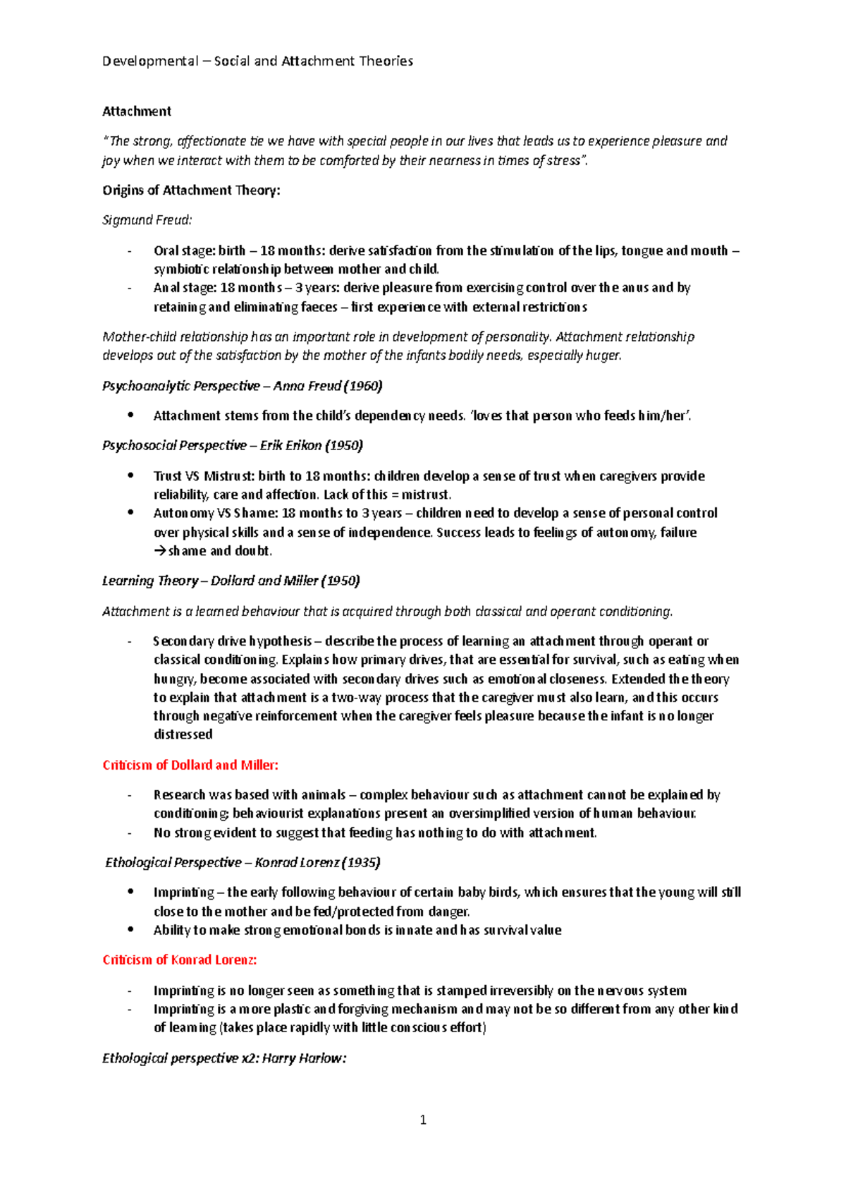 Developmental - Social and Attachment - Origins of Attachment Theory ...