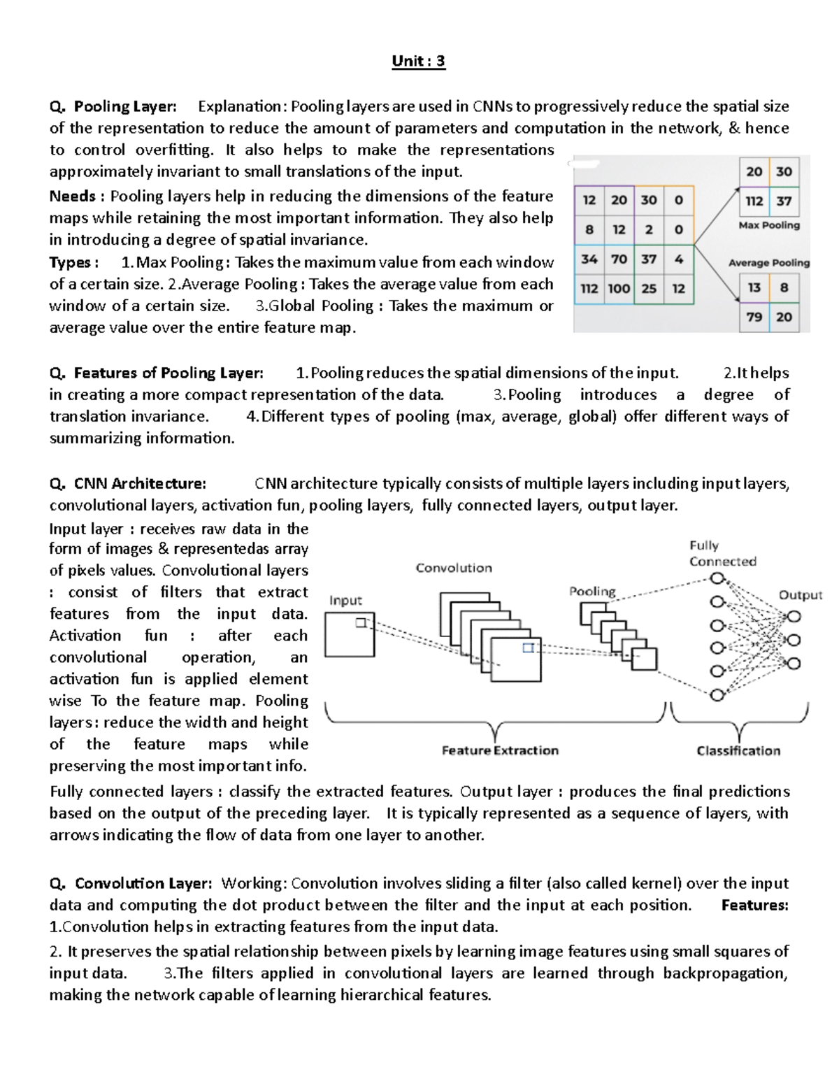 DL Solved - Unit : 3 Q. Pooling Layer: Explanation: Pooling layers are ...