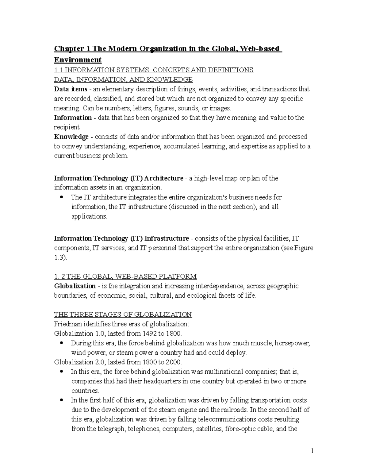 Midterm Notes - Chapter 1 The Modern Organization in the Global, Web ...