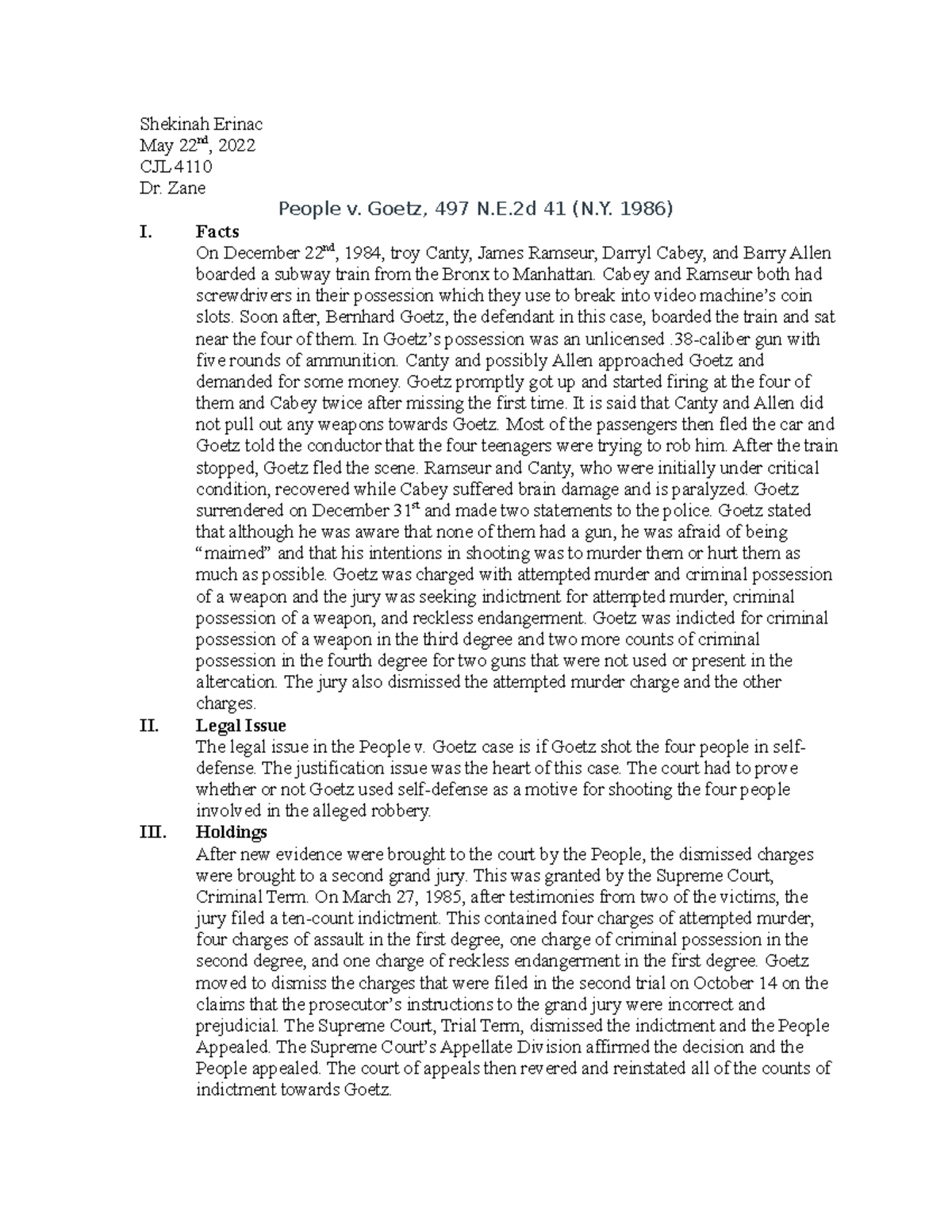 Chapter 5 Case Briefing - Shekinah Erinac May 22nd, 2022 CJL 4110 Dr ...